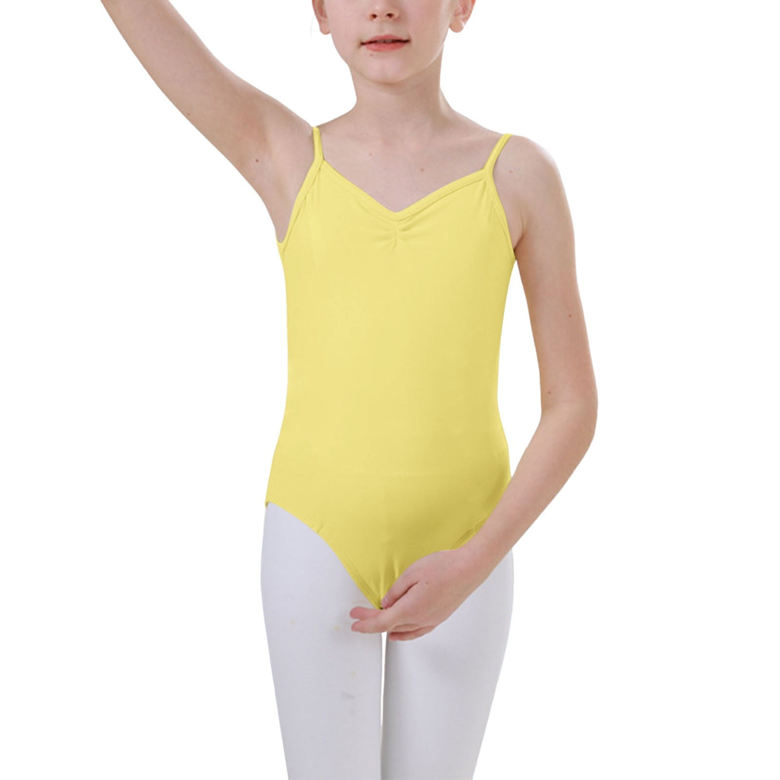 AUNVITO Girls Ballet Leotard High Elasticity Pleated Spaghetti Strap ...
