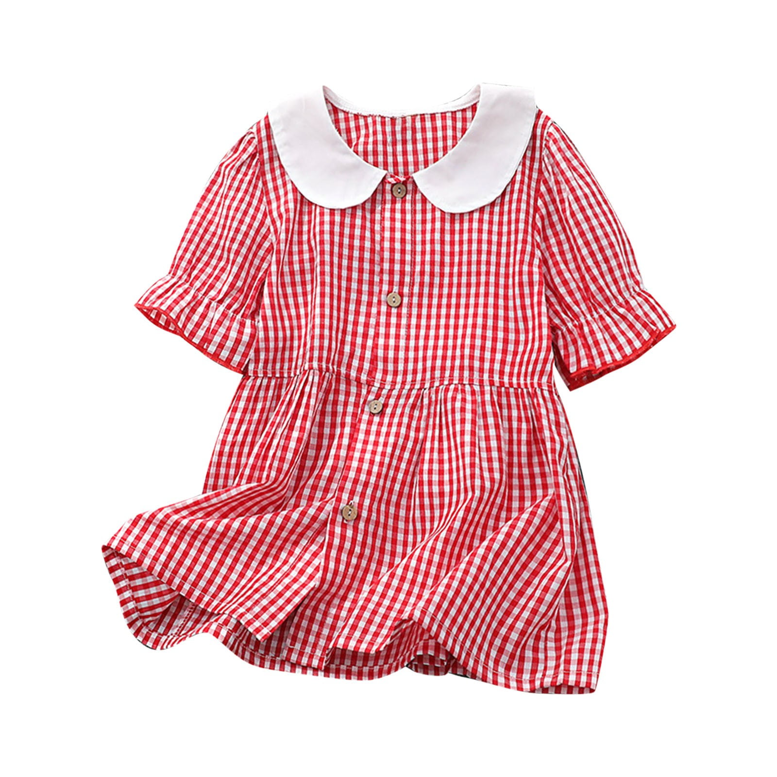 AUNVITO Girls Checkered Shirt Dress Short Sleeve Button-Down Collar ...