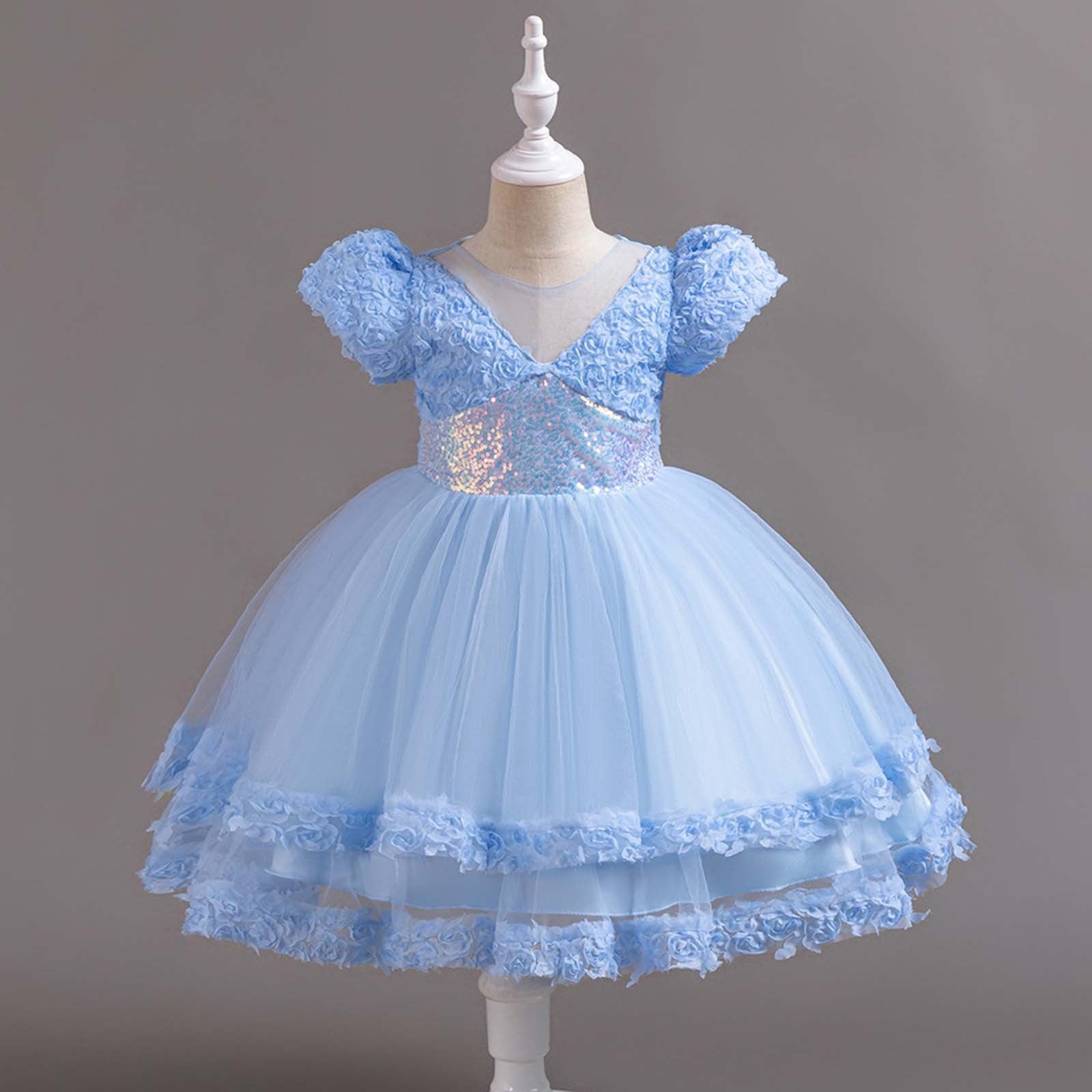 AUNVITO Girls Dresses Children Glitter Netting Princess Dress Girl ...