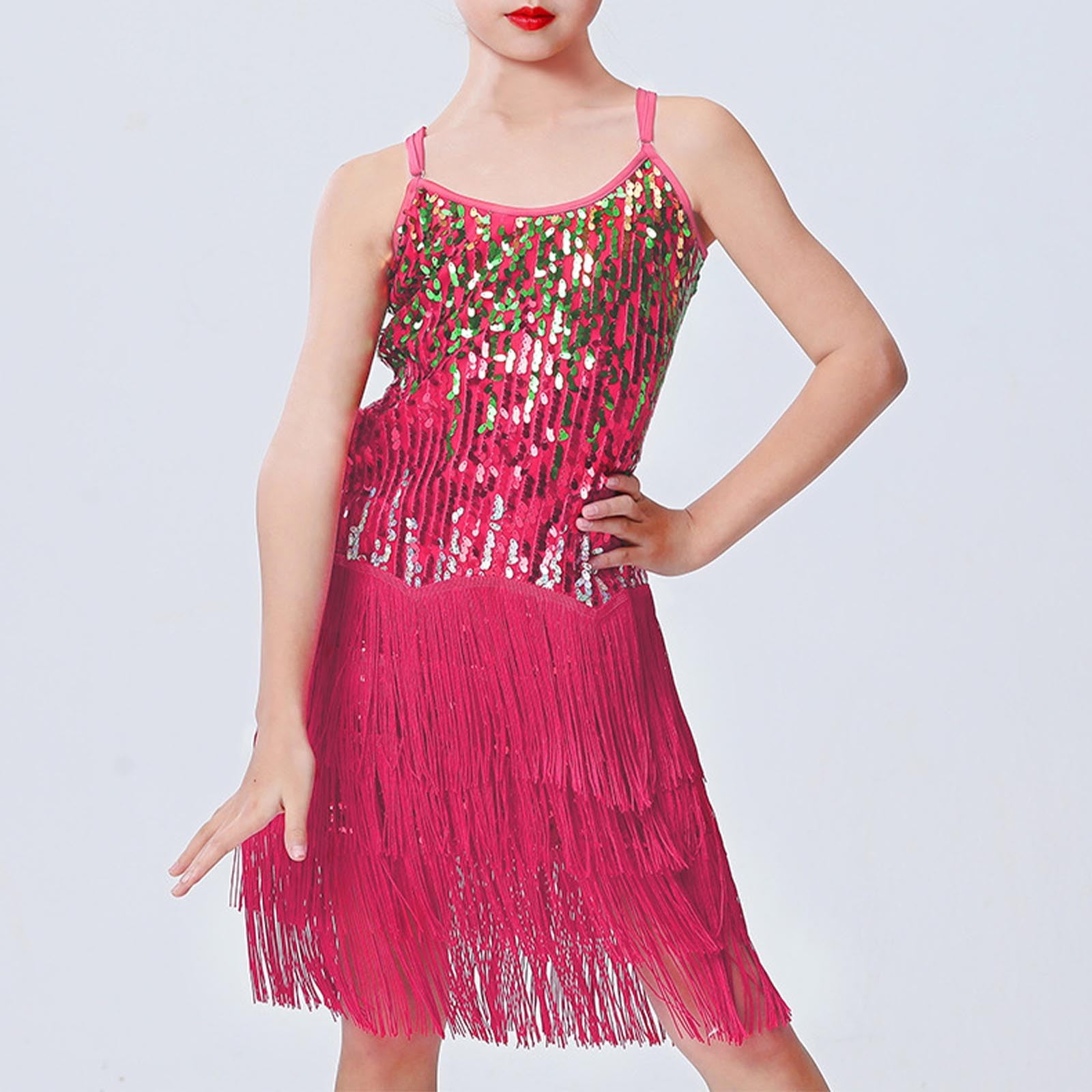 AUNVITO Girls Dresses Children's Sequin Camisole Dress Dance Practice ...