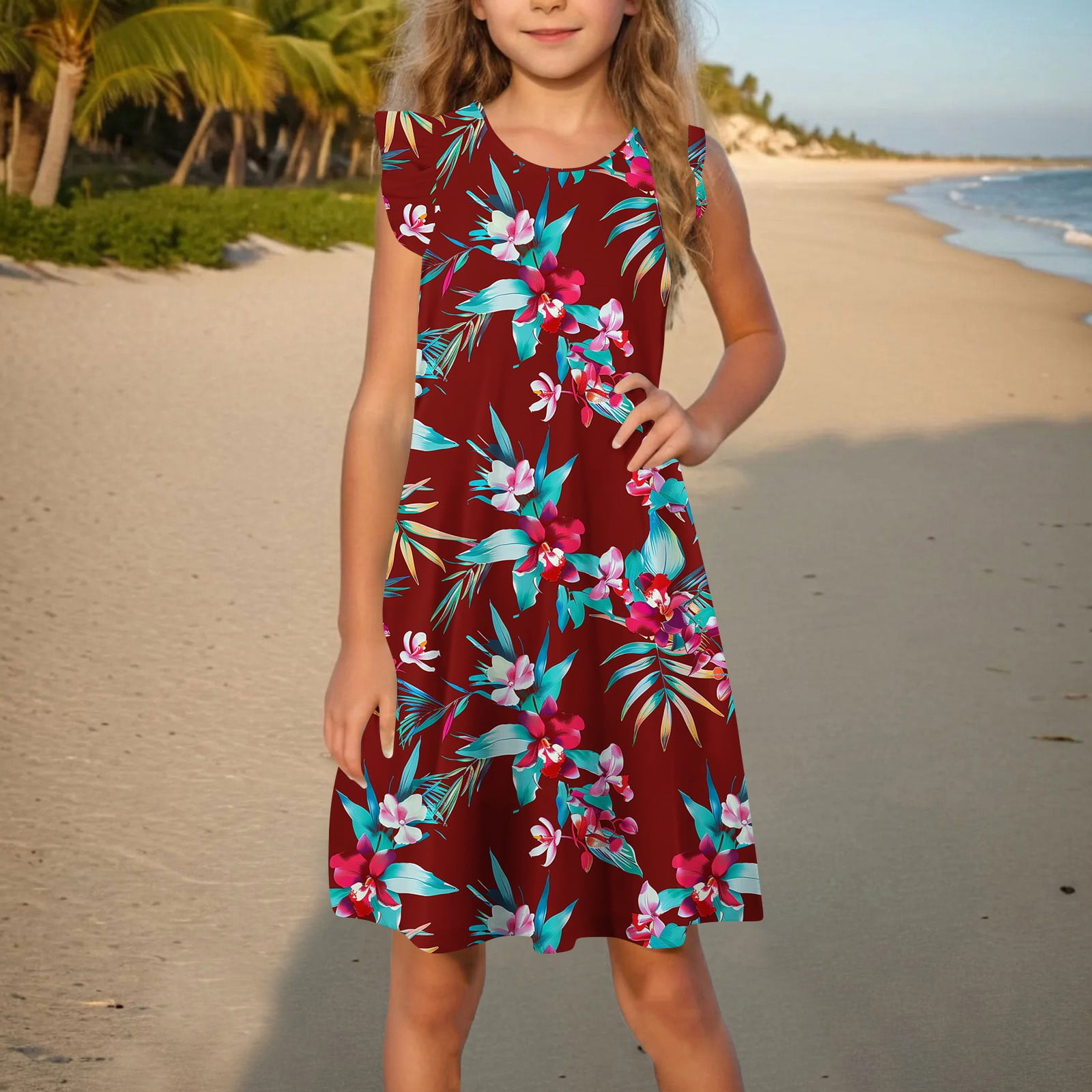 AUNVITO Girls Dresses Toddler Girls Dress Summer Ruffle Sleeve Sundress ...