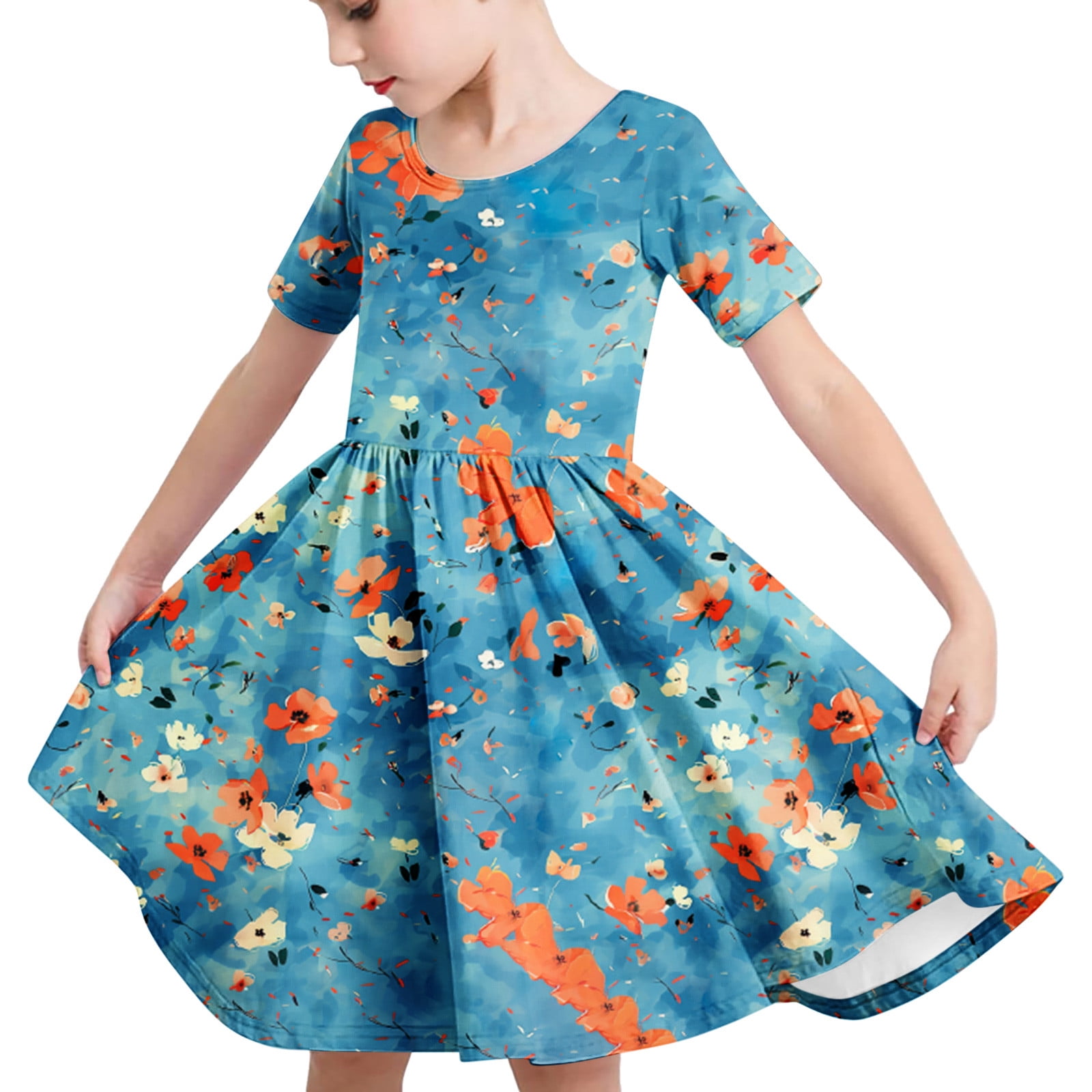 AUNVITO Girls Dresses Toddler Kids Girls Cute Fashion Print Short ...