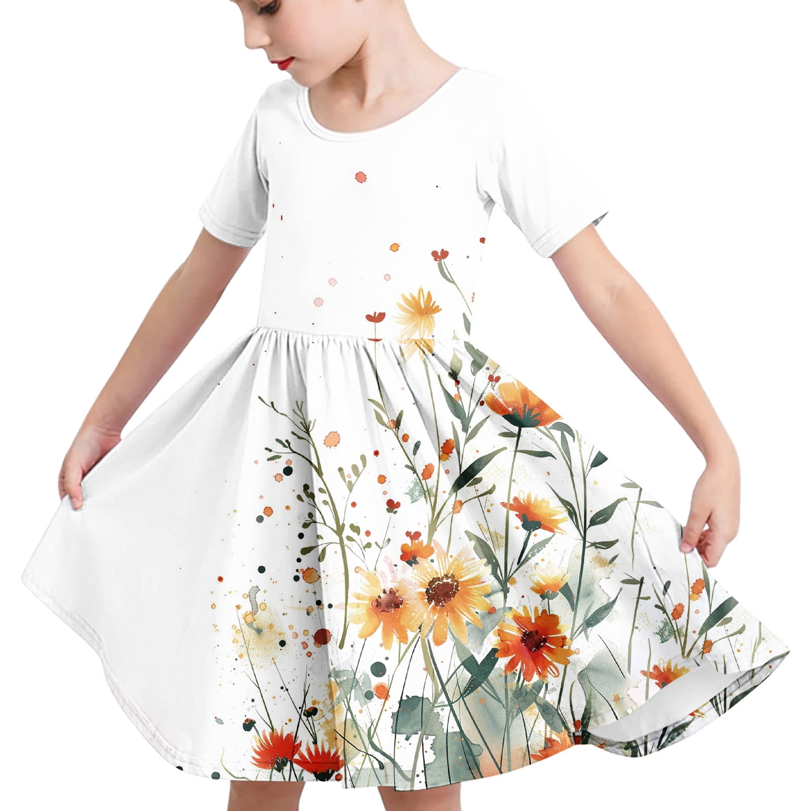 AUNVITO Girls Dresses Toddler Kids Girls Cute Fashion Print Short ...