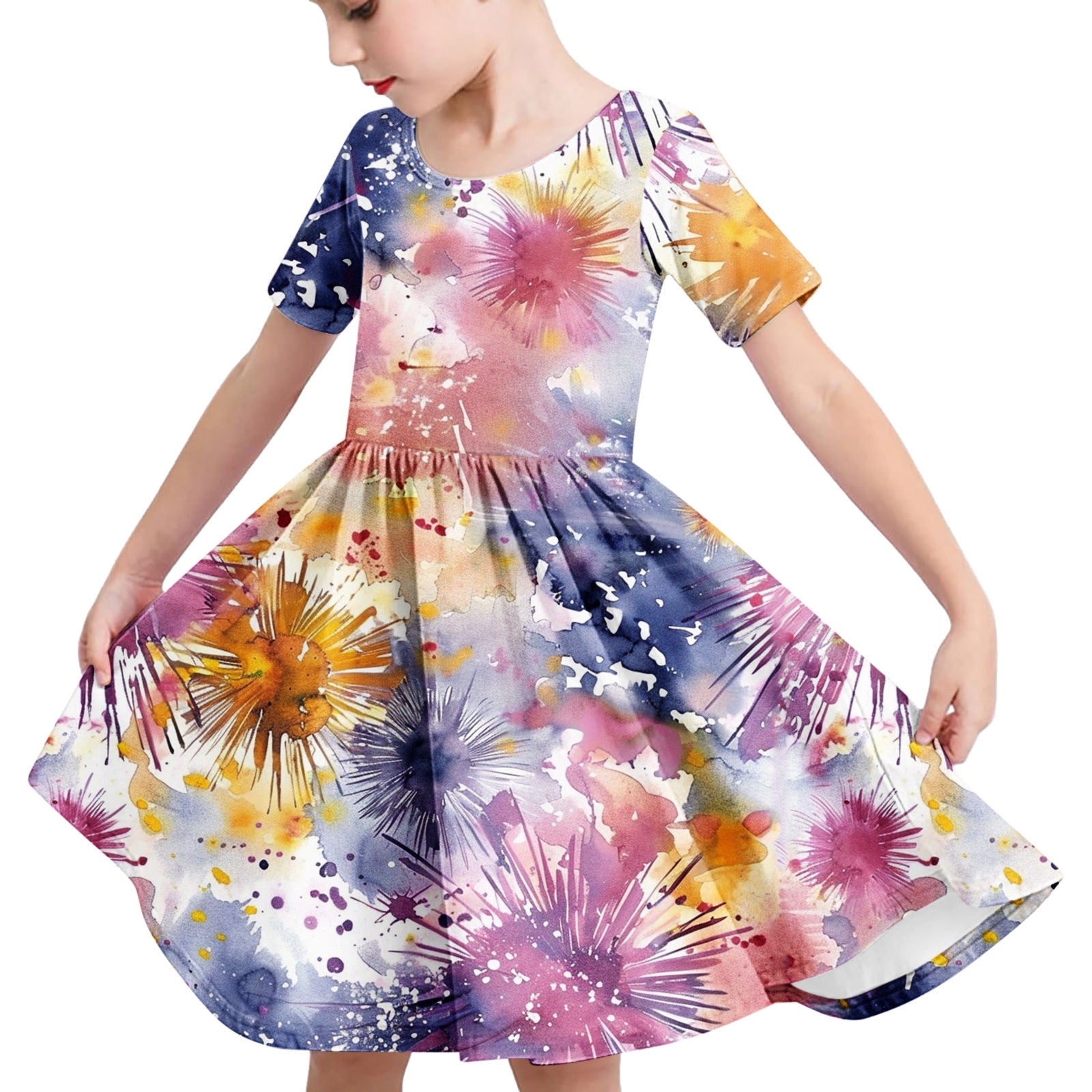 AUNVITO Girls Dresses Toddler Kids Girls Cute Fashion Print Short ...