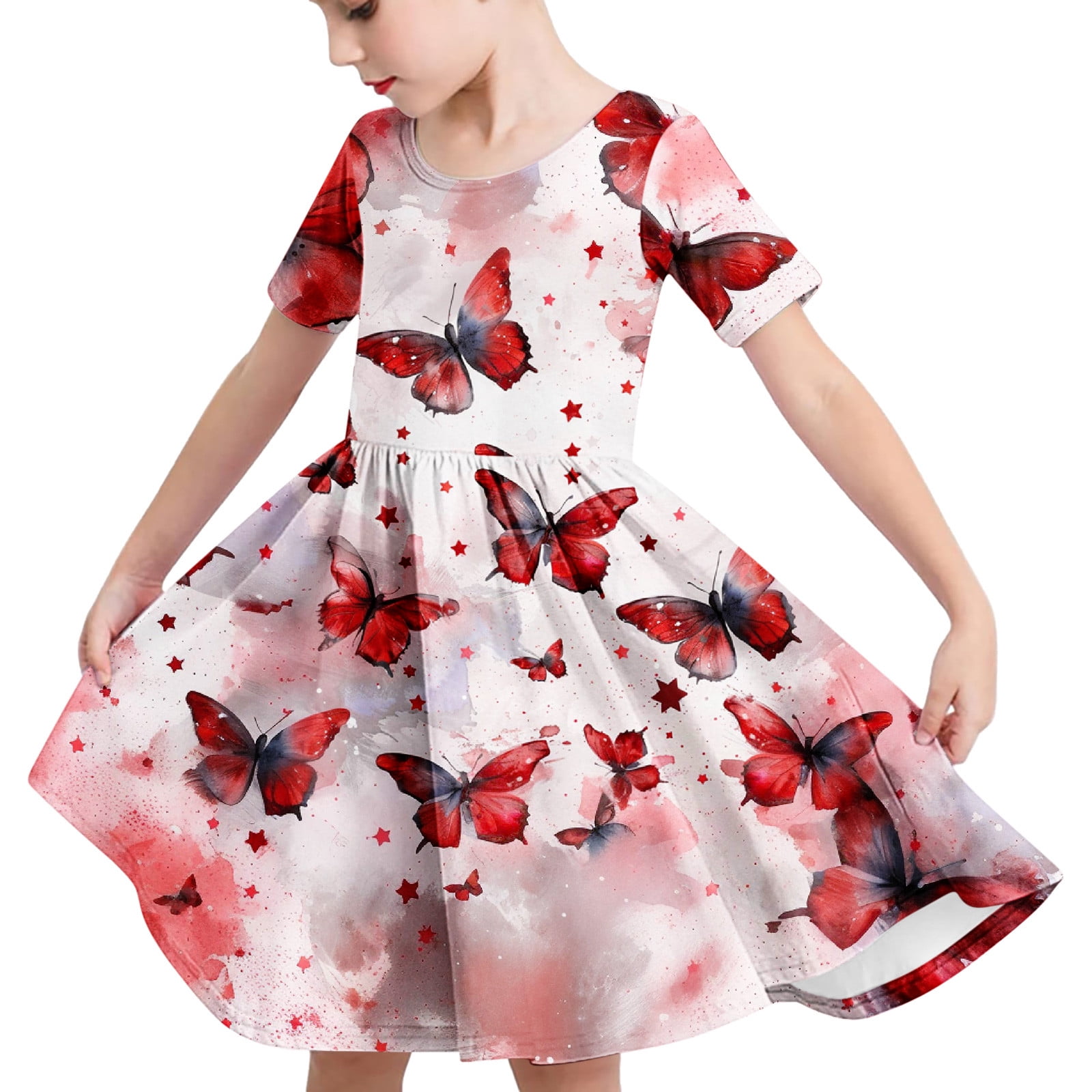 AUNVITO Girls Dresses Toddler Kids Girls Cute Fashion Print Short ...