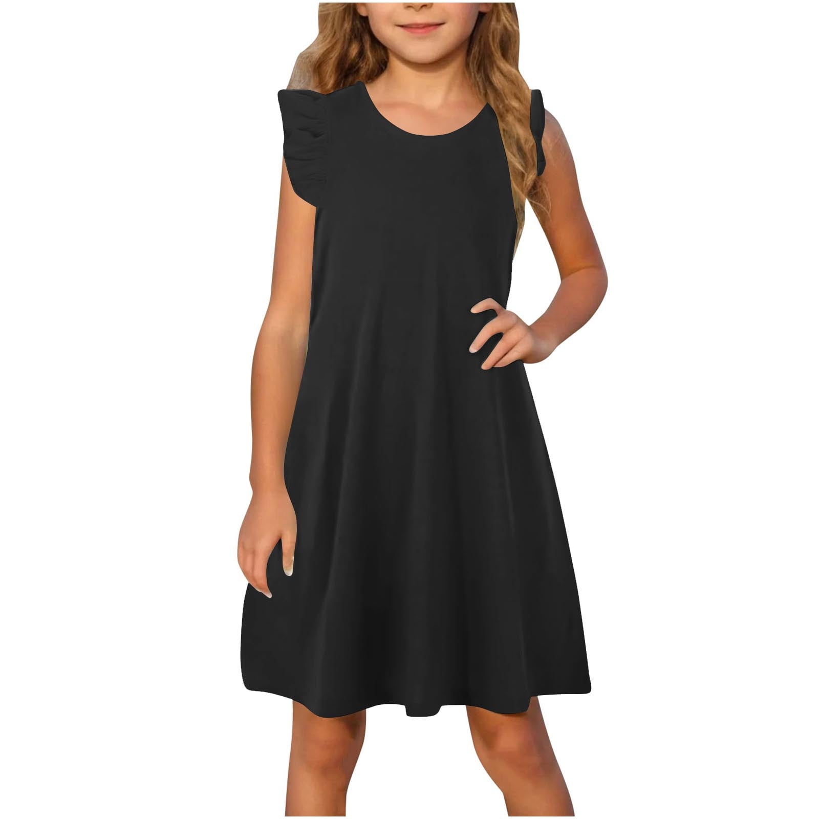 AUNVITO Girls Dresses Toddler Kids Girls Cute Splicing Print Short ...