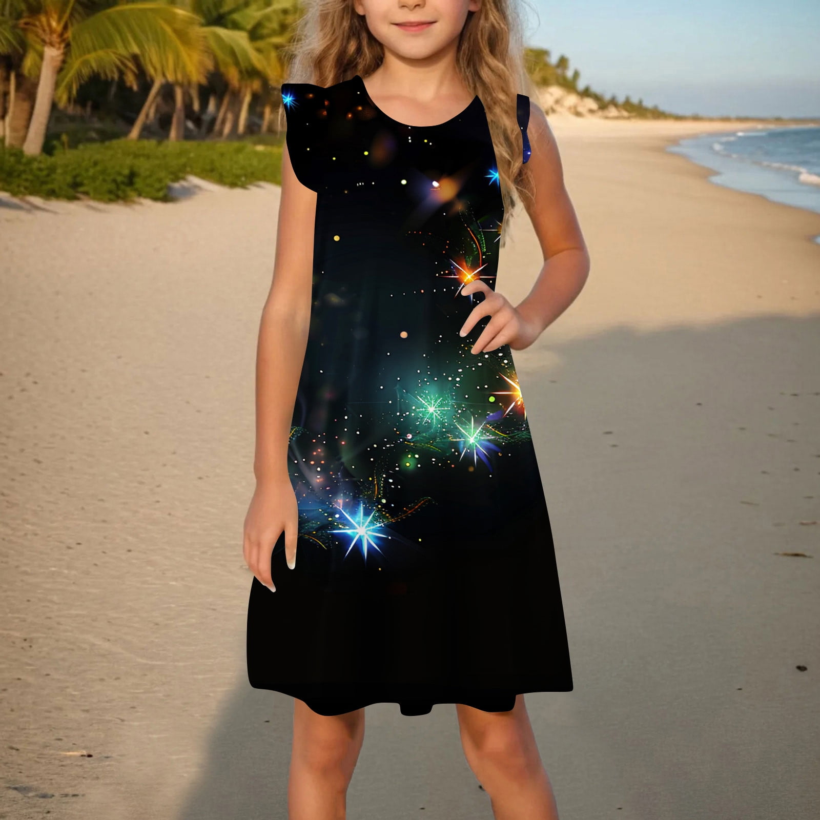 AUNVITO Girls Dresses Toddler Kids Girls Cute Splicing Print Short ...