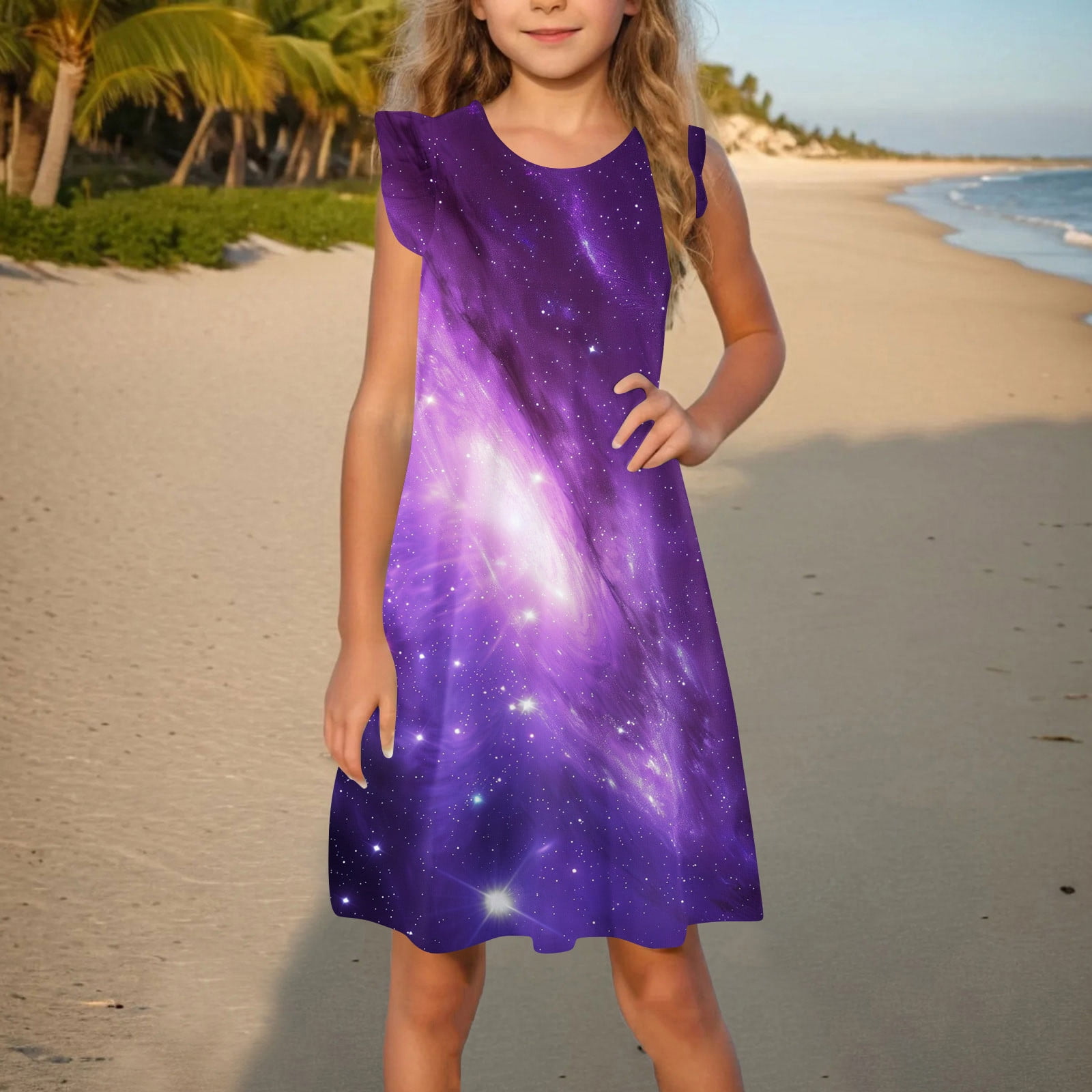 AUNVITO Girls Dresses Toddler Kids Girls Cute Splicing Print Short ...