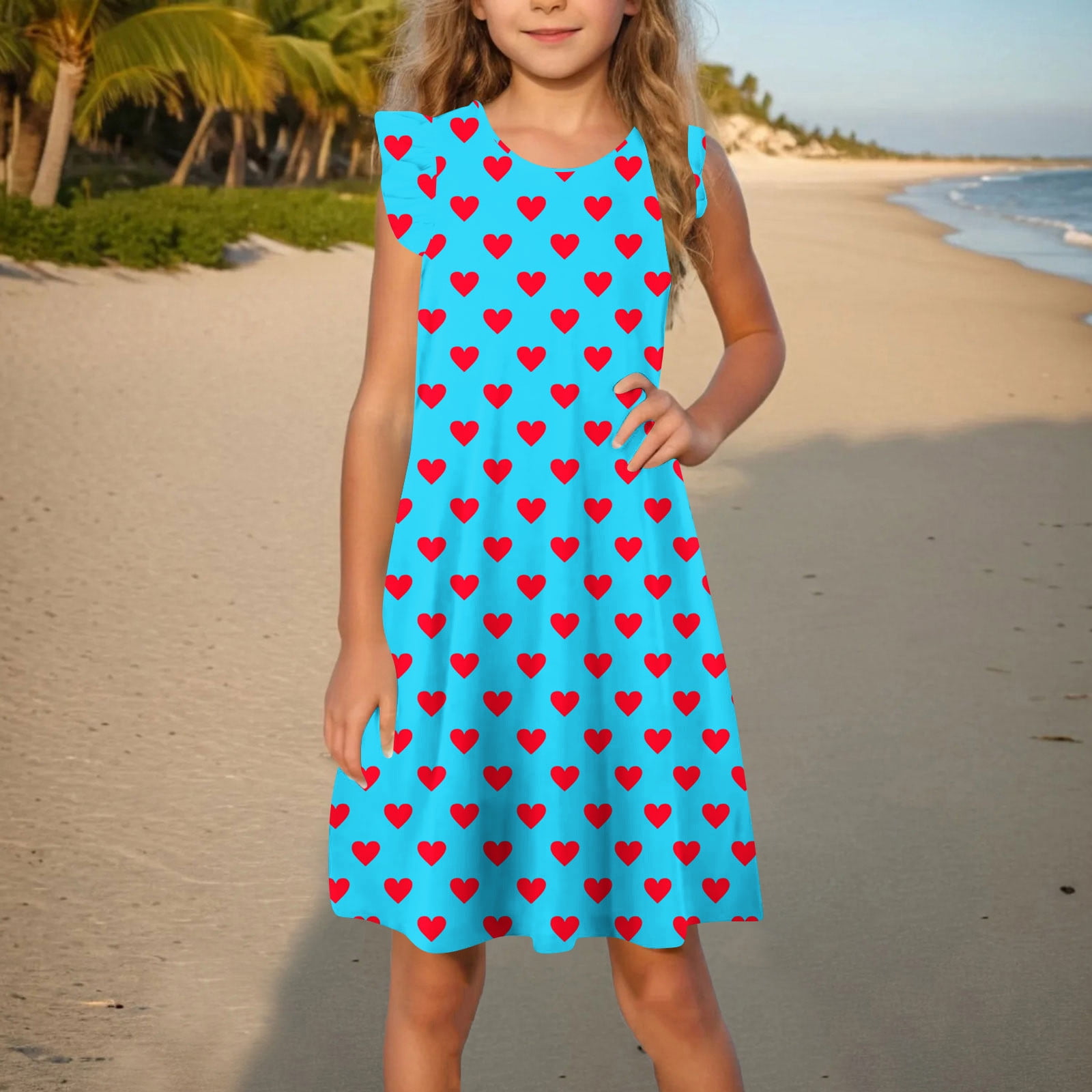 AUNVITO Girls Dresses Toddler Kids Girls Cute Splicing Print Short ...