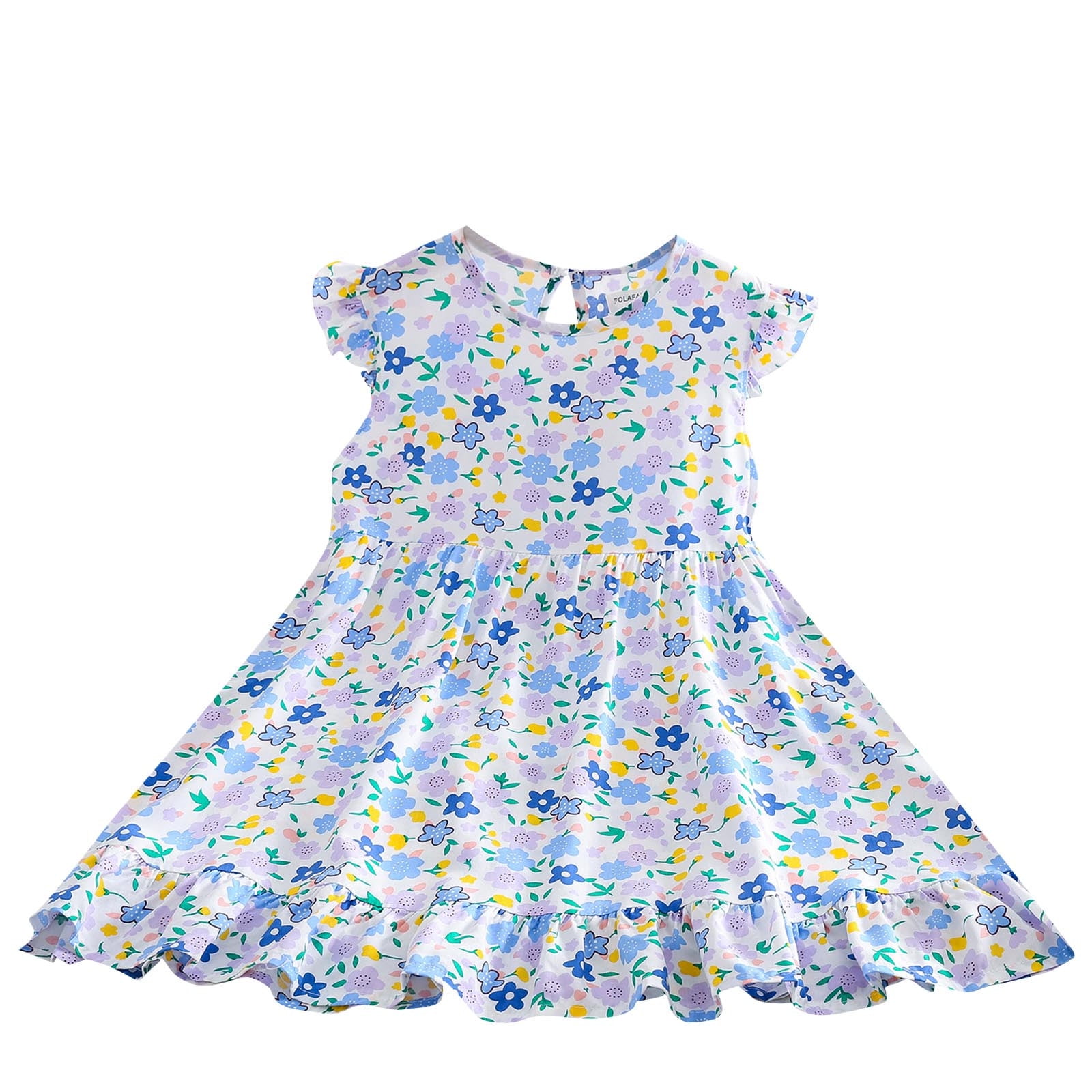 AUNVITO Girls Flutter Sleeve Dress Cotton Lightweight Summer Full ...