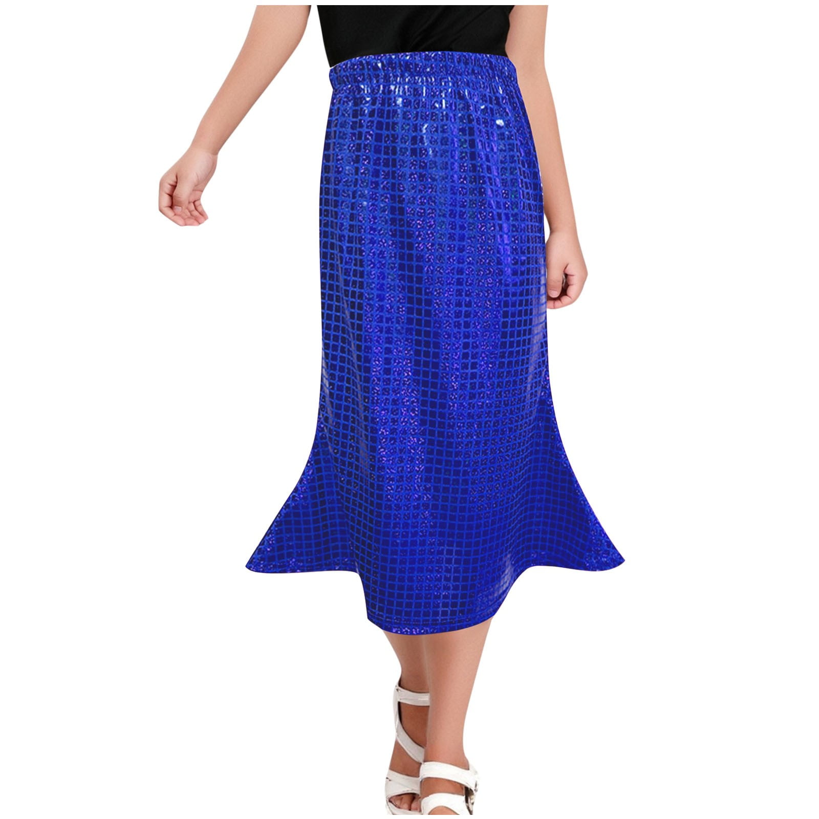 AUNVITO Girls Glitter Fishtail Dance Skirt High Waist Stretchy Long ...
