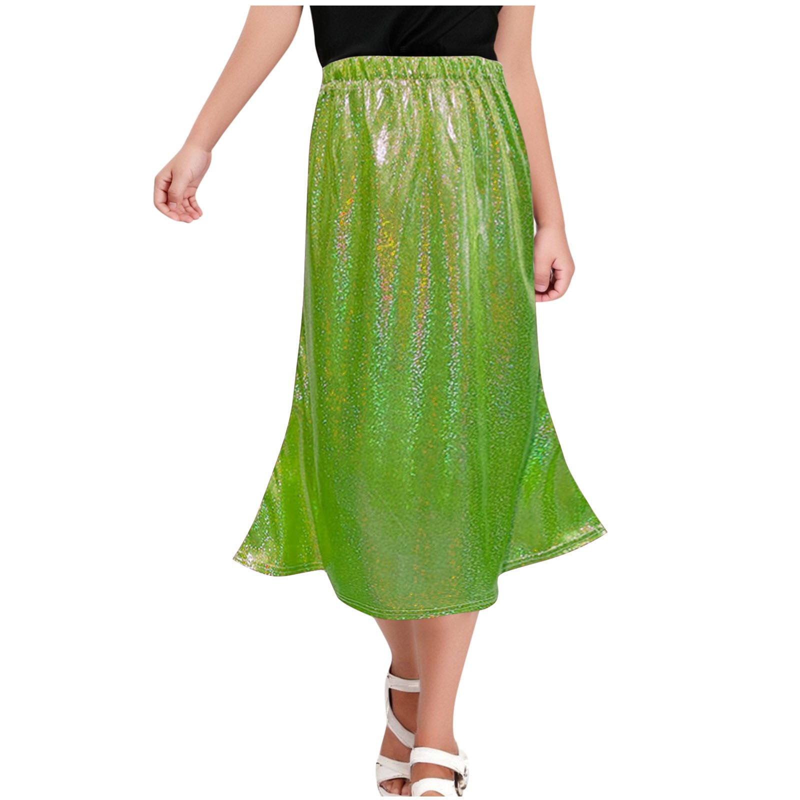 AUNVITO Girls Glitter Fishtail Dance Skirt High Waist Stretchy Long ...