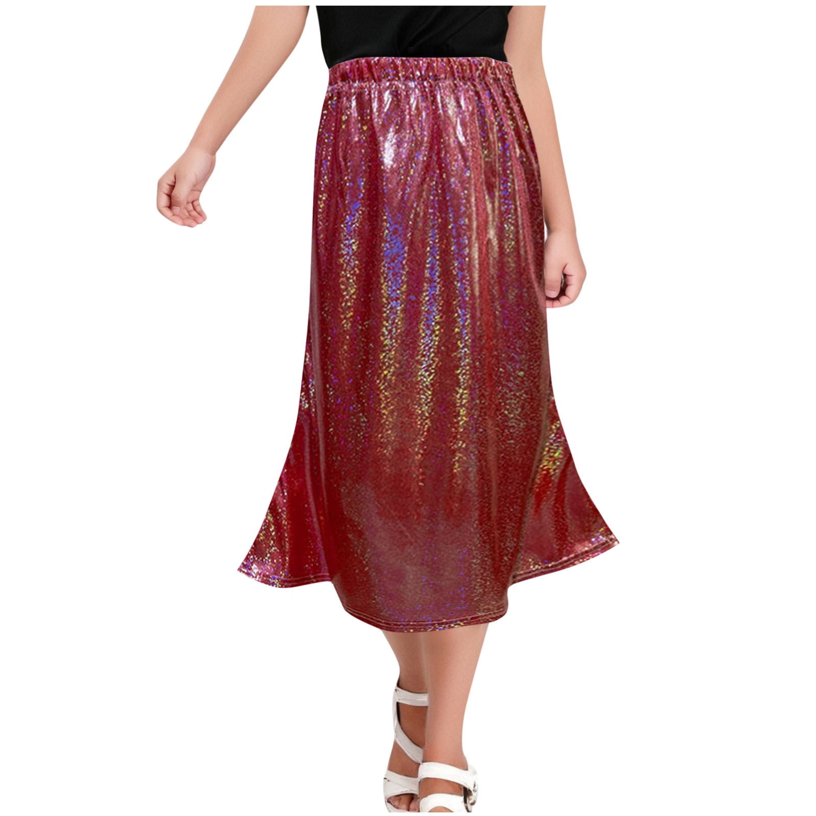 AUNVITO Girls Glitter Fishtail Dance Skirt High Waist Stretchy Long ...