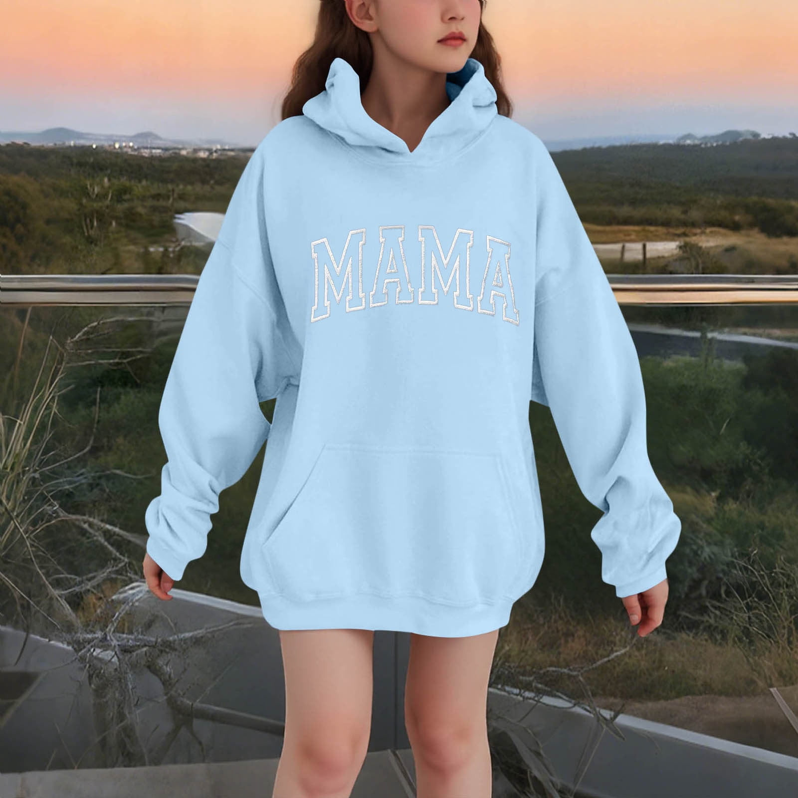 AUNVITO Girls Hooded Sweatshirt Letter Print Long Sleeve Casual ...
