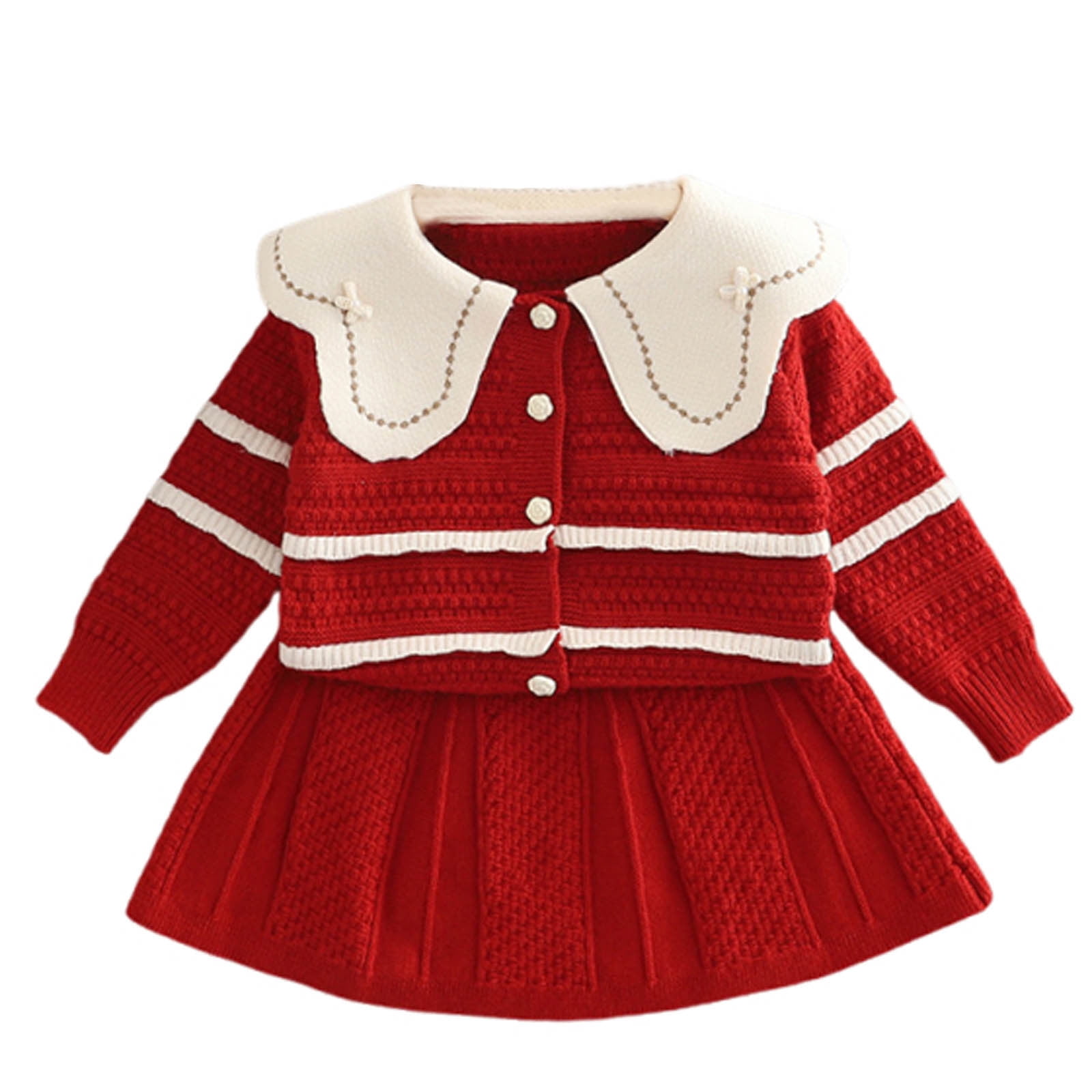 AUNVITO Girls Knit Sweater Set 2-Piece Outfit Autumn Winter Warm Top & Skirt Round Neck Long ...