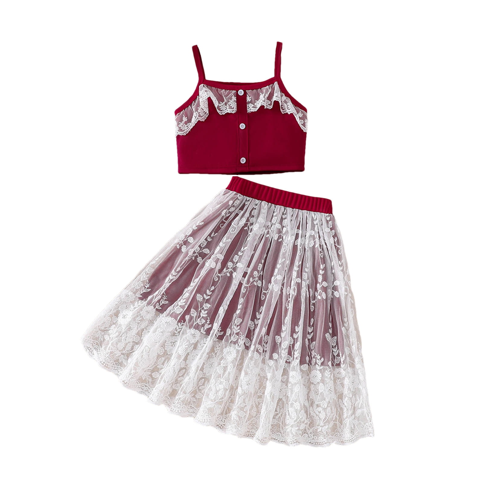 AUNVITO Girls Lace Cami Top Dress Set Solid Color Fairycore - Walmart.com