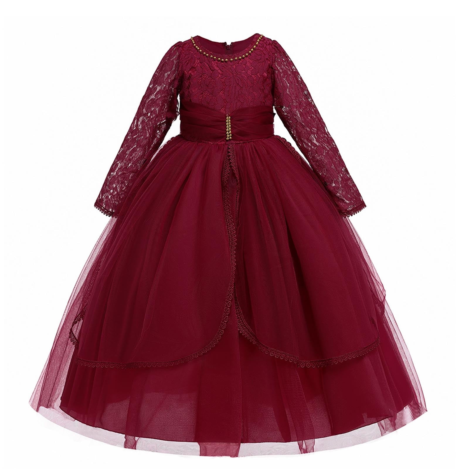 AUNVITO Girls Long Sleeve Round Neck Tulle Bow Puffy Layer Cake ...