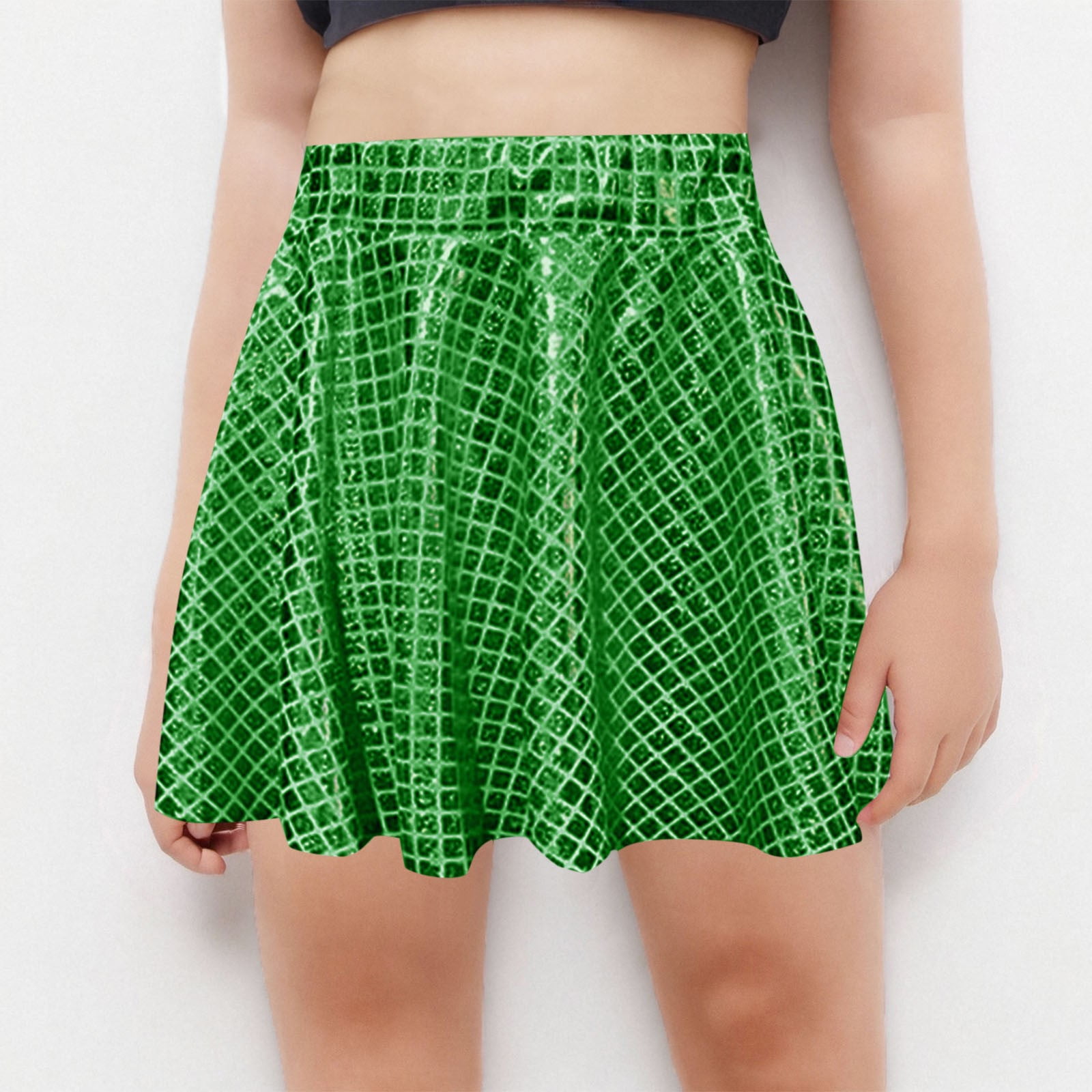 AUNVITO Girls Metallic Skater Skirt Sparkly Shiny Flared Pleated A-Line ...