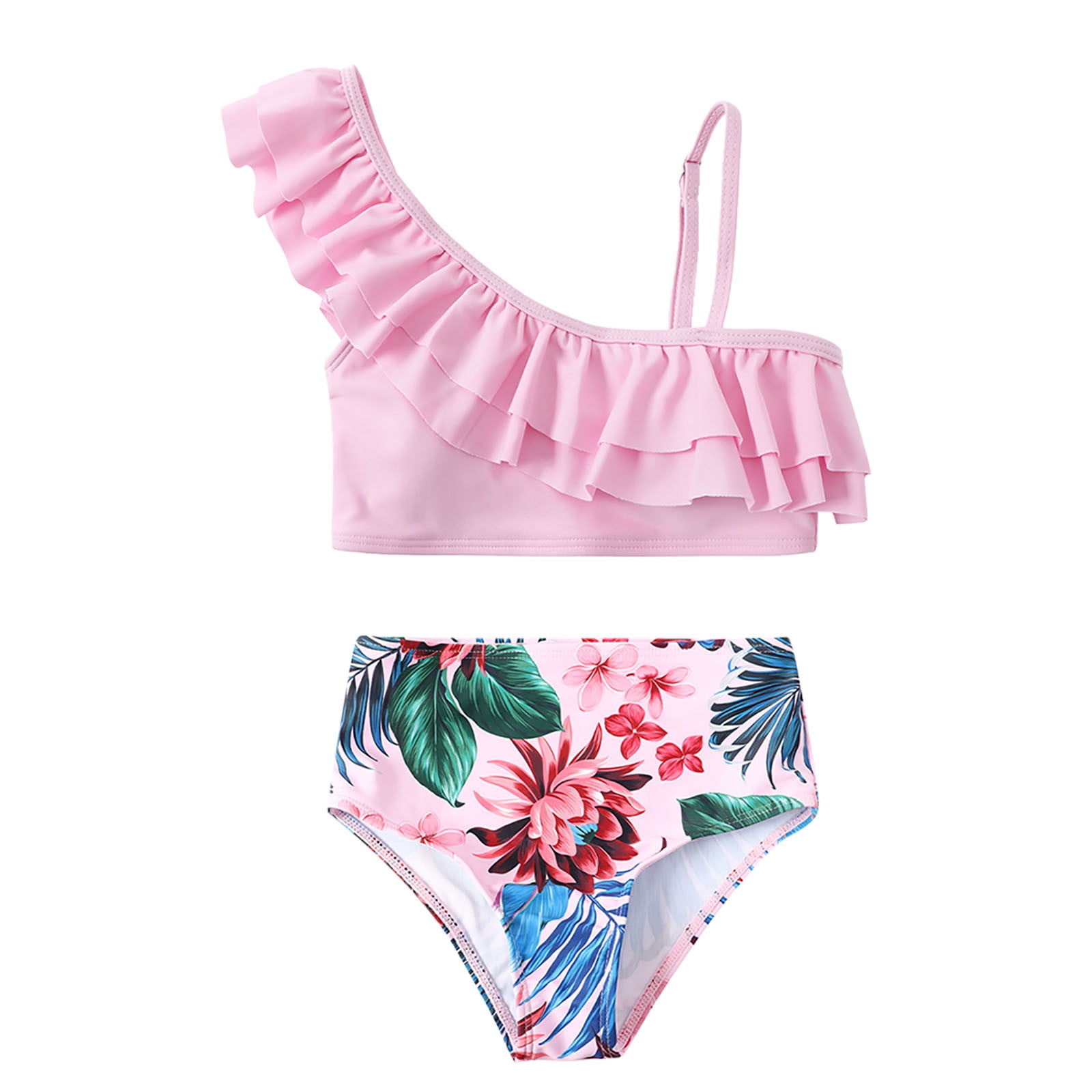 AUNVITO Girls Ruffle Off Shoulder Bikini Set with Printed Briefs Two ...