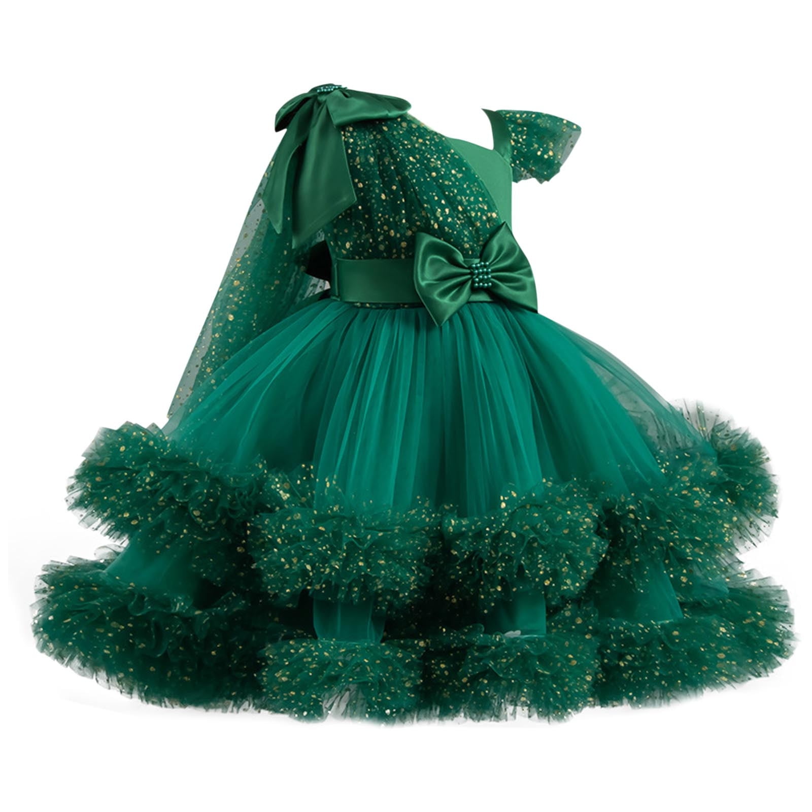 AUNVITO Girls Short Sleeve Dress Round Neck Little Fly Sleeve Sheer ...