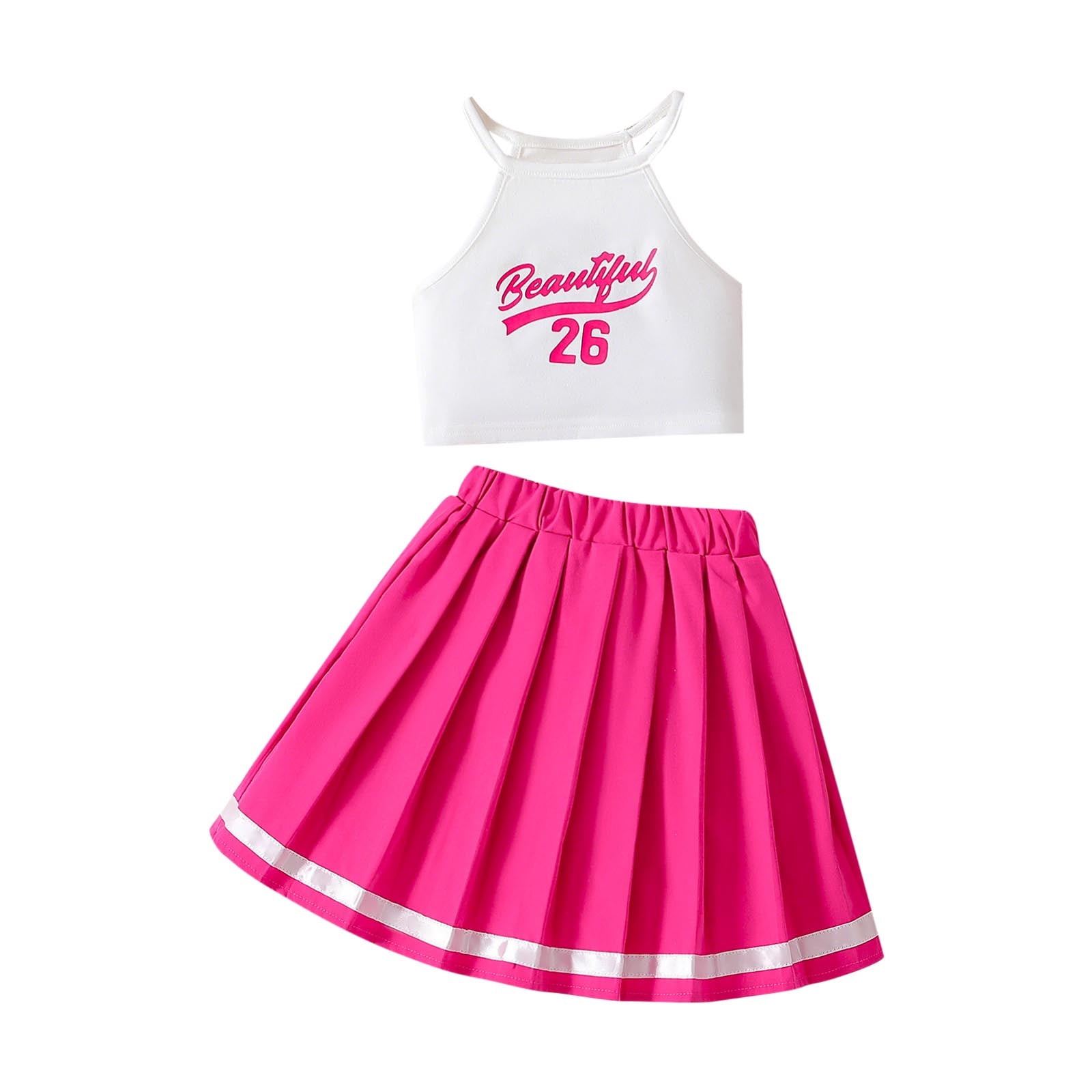 AUNVITO Girls Sleeveless Letter Print Cheerleading Set Pleated Skirt 2 ...