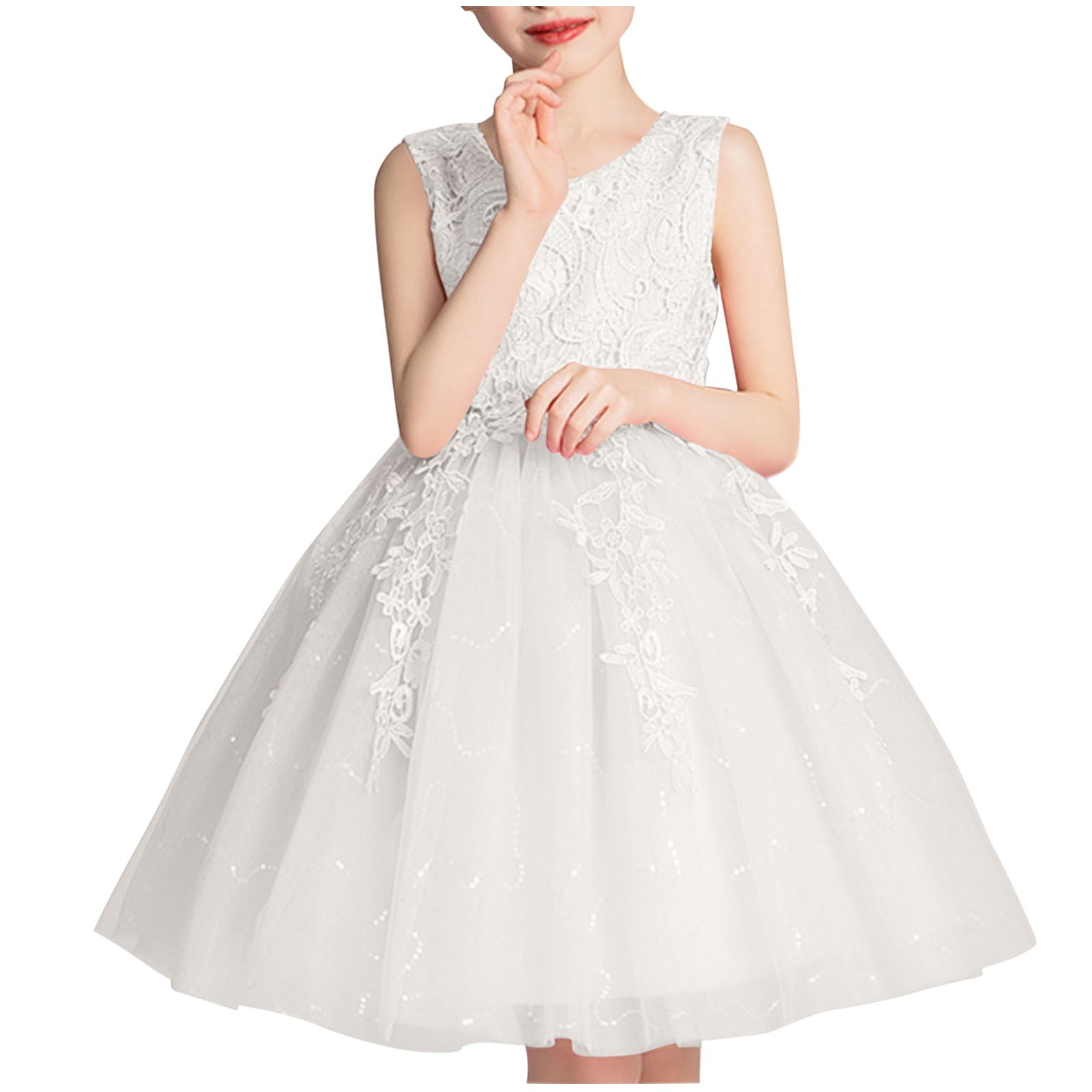 AUNVITO Girls Sleeveless Round Neck Tulle Ball Gown Dress Elegant ...