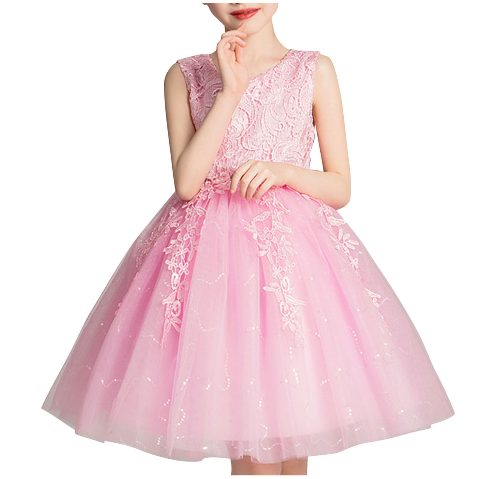 AUNVITO Girls Sleeveless Round Neck Tulle Ball Gown Dress Elegant ...