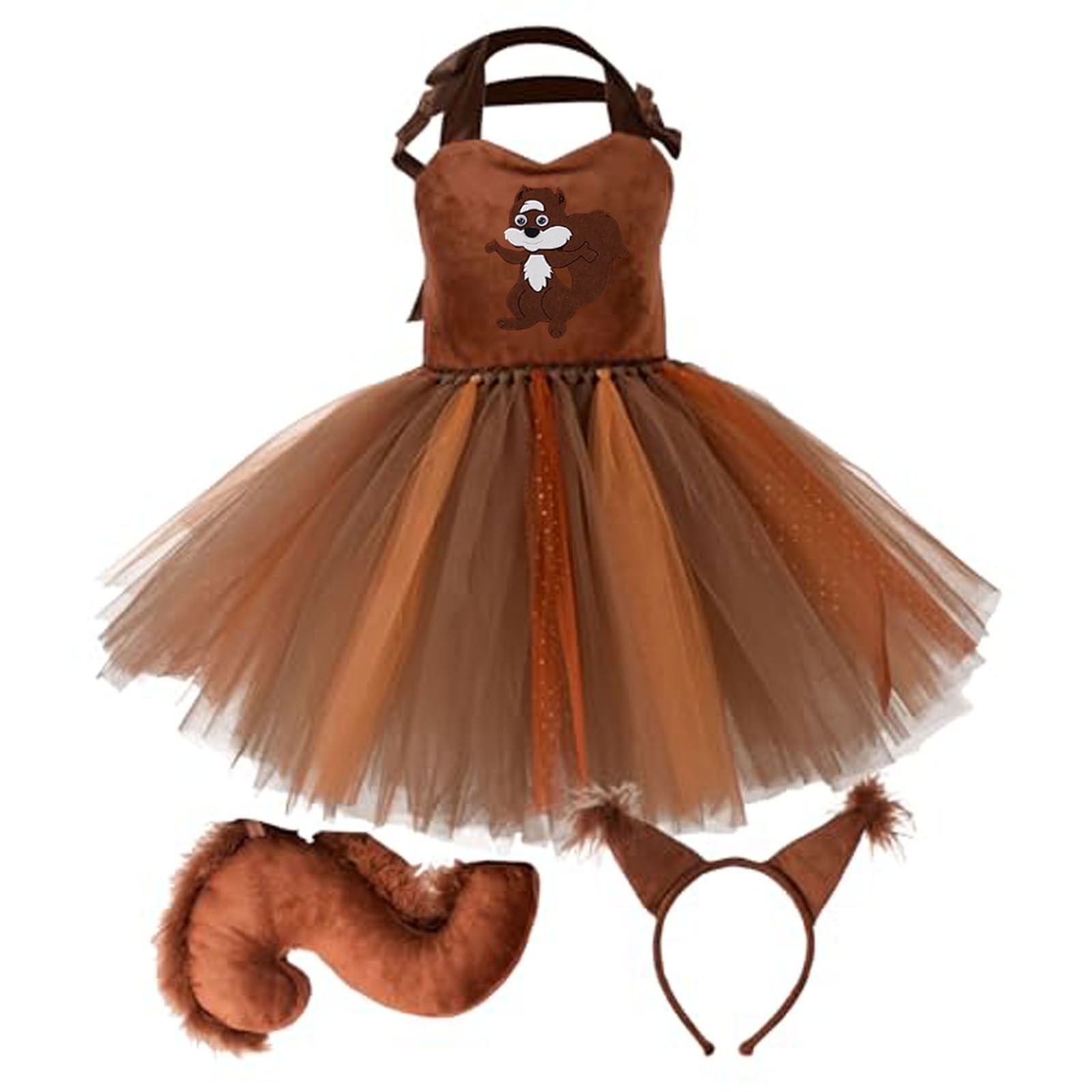 AUNVITO Girls Squirrel Dress Animal Role Play Costume Summer ...