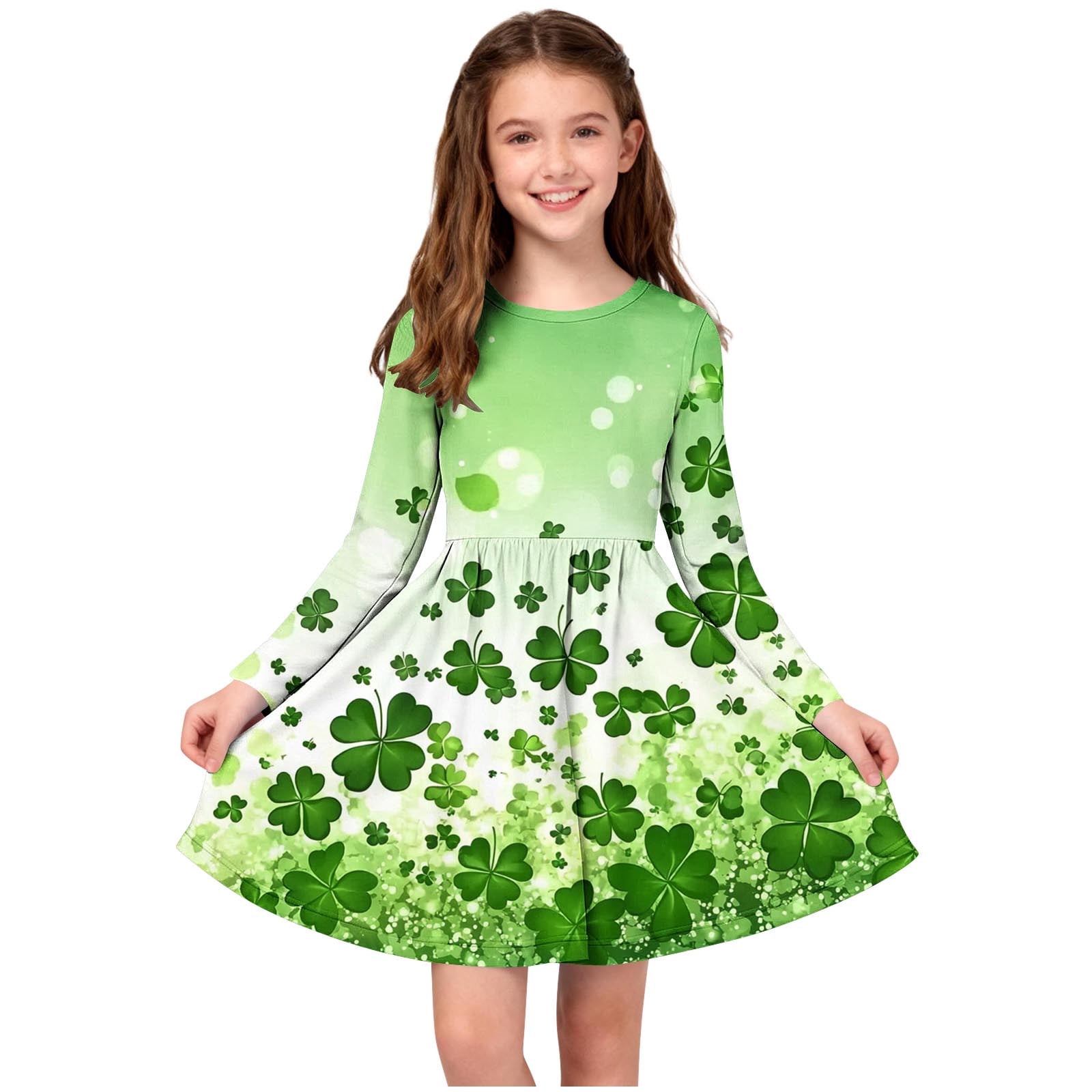AUNVITO Girls St Patrick's Day Dress Long Sleeve Round Neck with ...
