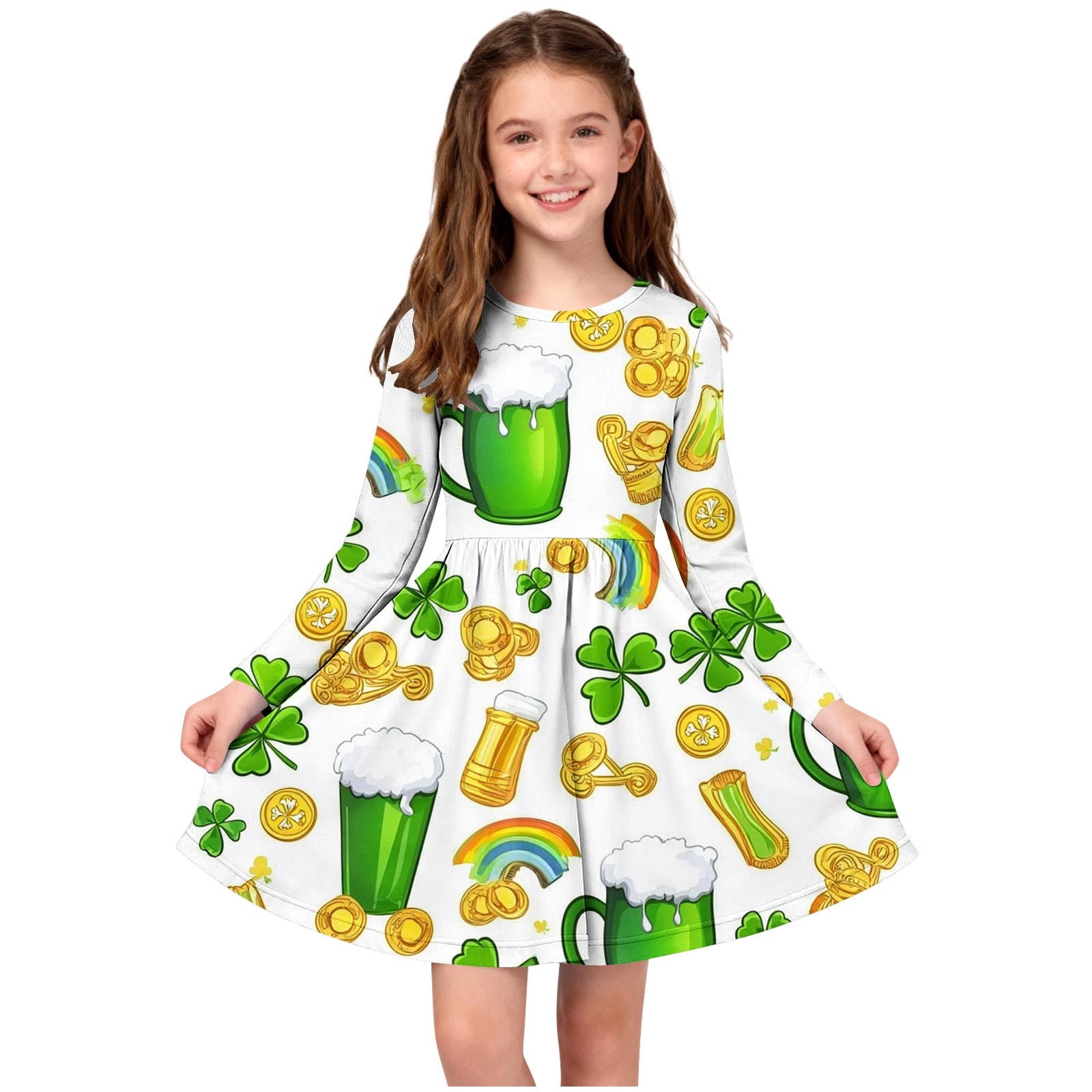 AUNVITO Girls St Patrick's Day Dress Long Sleeve Round Neck with ...