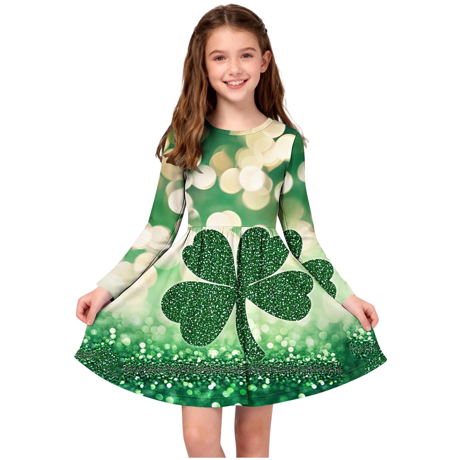 AUNVITO Girls St Patrick's Day Dress Long Sleeve Round Neck with ...