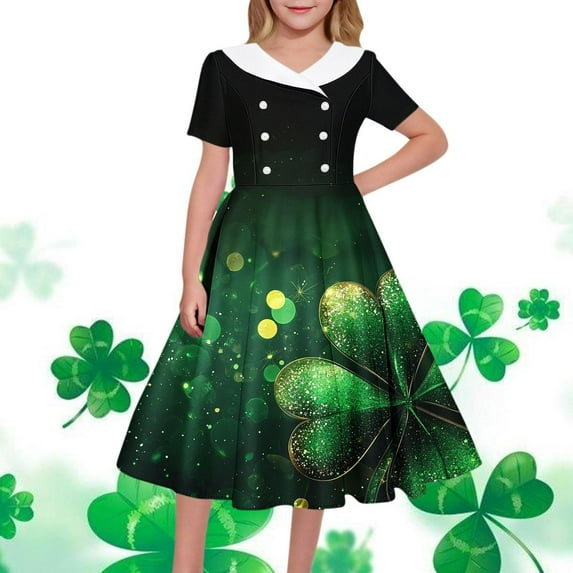 AUNVITO Girls St Patricks Day Print Dress Short Sleeve Collared with ...