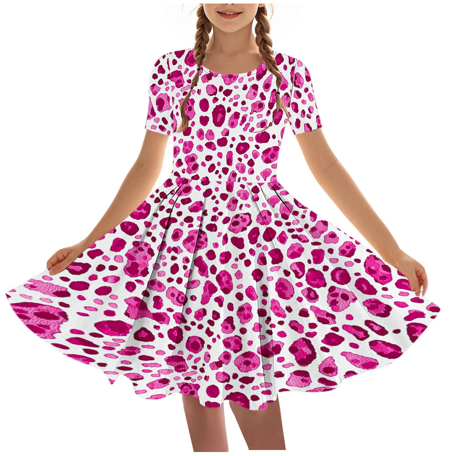 AUNVITO Girls Summer Ballet Dance Dress Short Sleeve Round Neck Printed ...