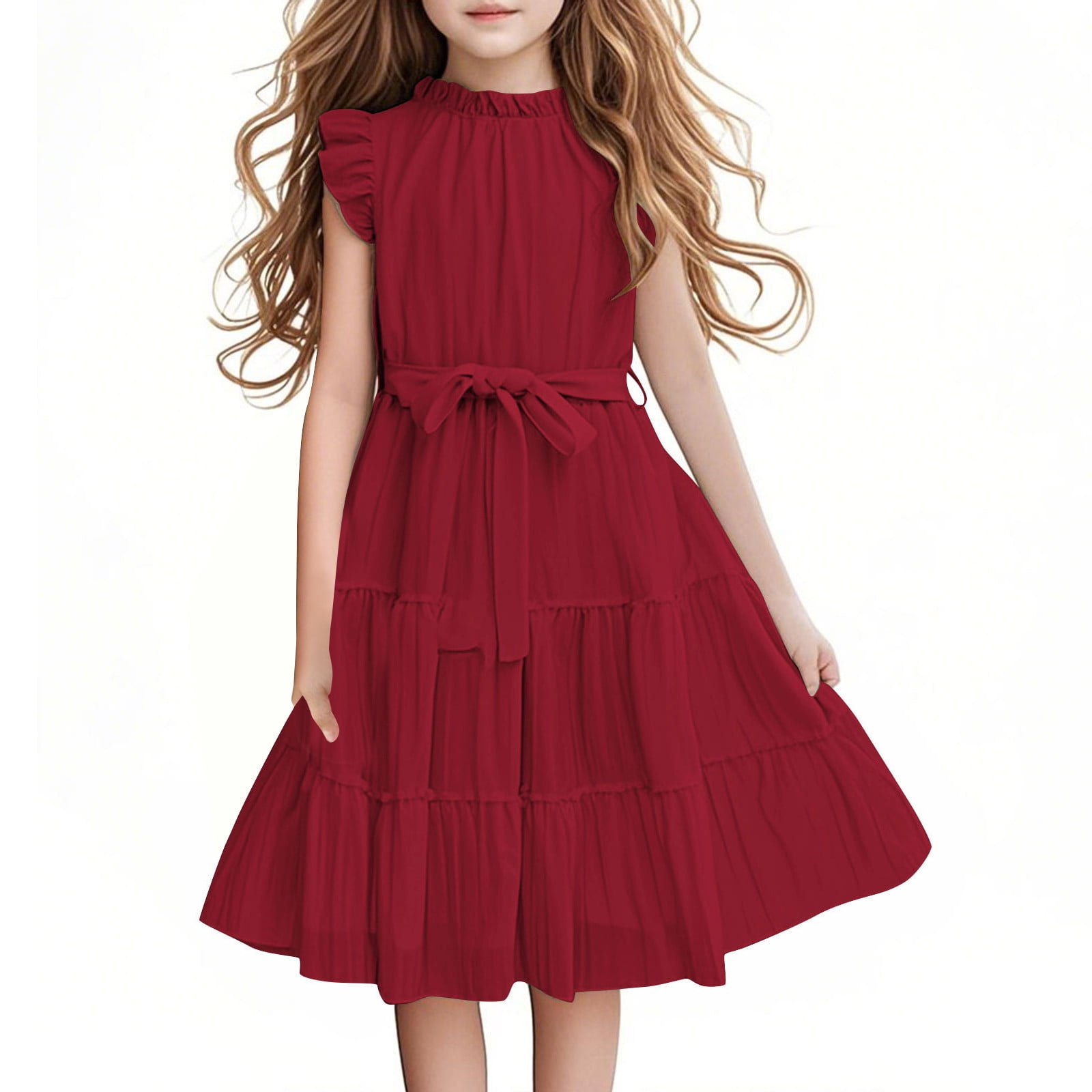 AUNVITO Girls Summer Dress | High-Necked A-Line Dress with Ruffled ...