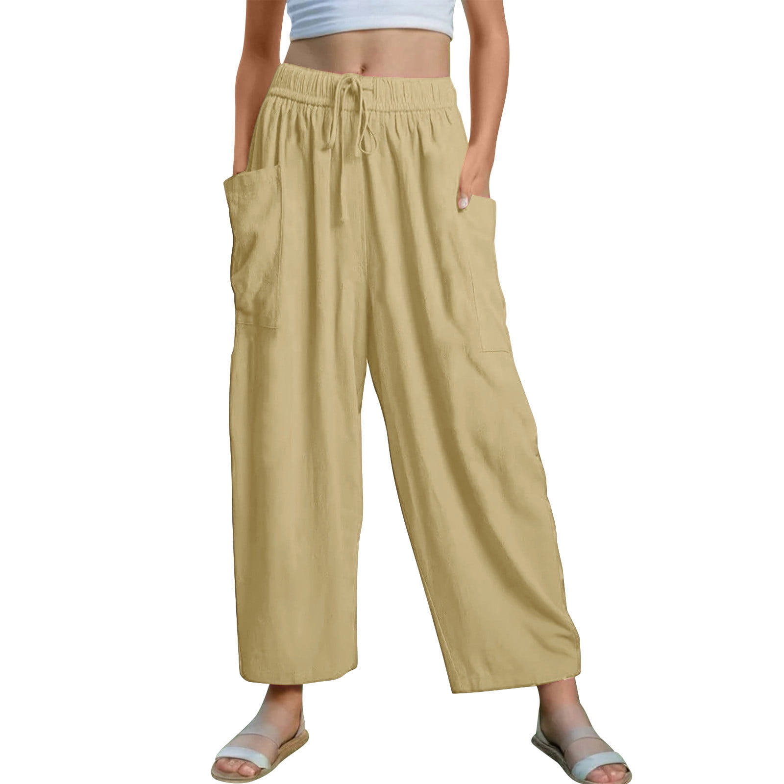AUNVITO Girls Summer High Waisted Wide Leg Pants Solid Loose Casual ...