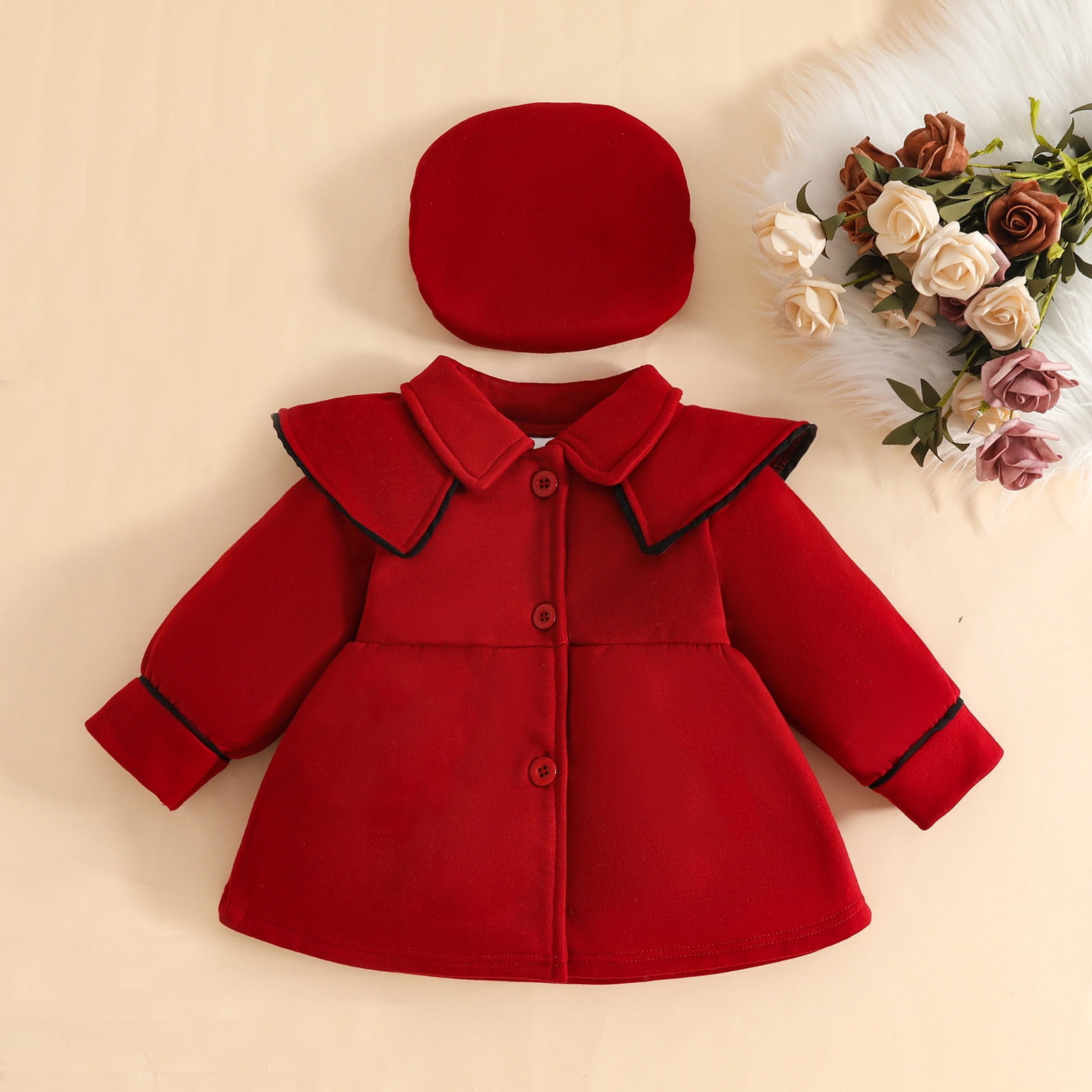 AUNVITO Girls Winter Hooded Coat Set Solid Color Lace Trim Single ...