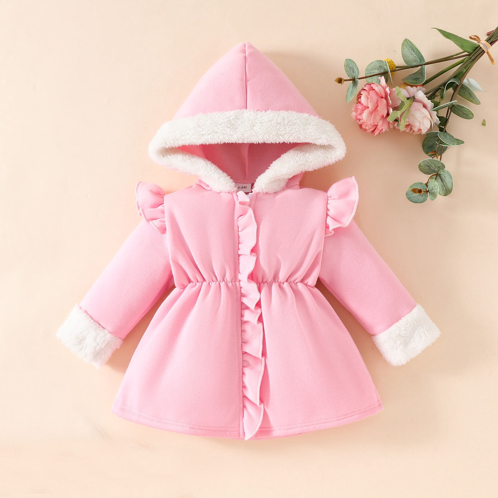 AUNVITO Girls Winter Hooded Coat Set Solid Color Lace Trim Single ...