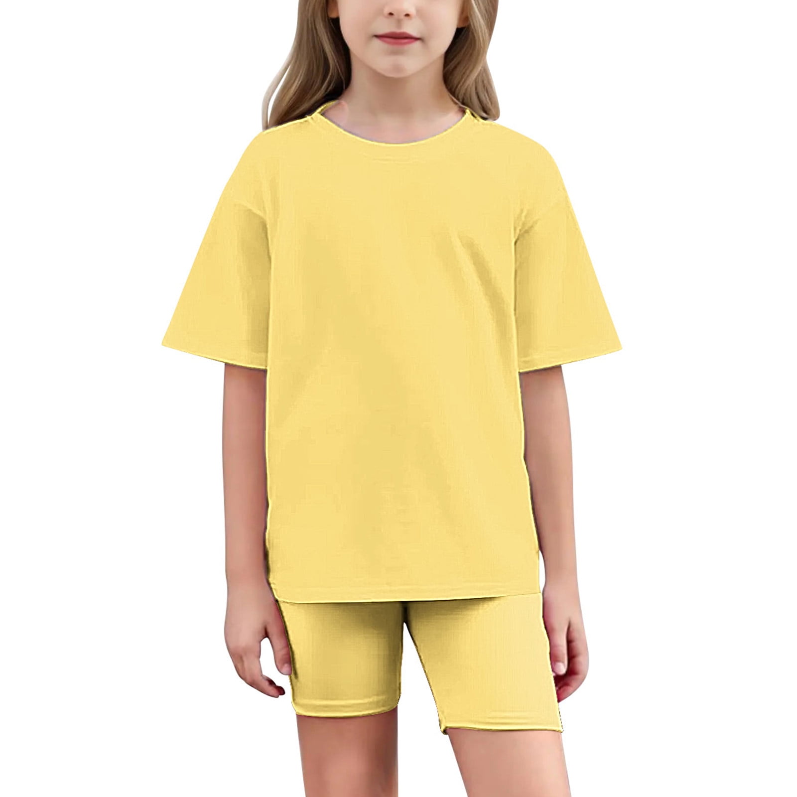 AUNVITO Kids Casual Loose Fit Short Sleeve T-Shirt & Yoga Shorts Set ...