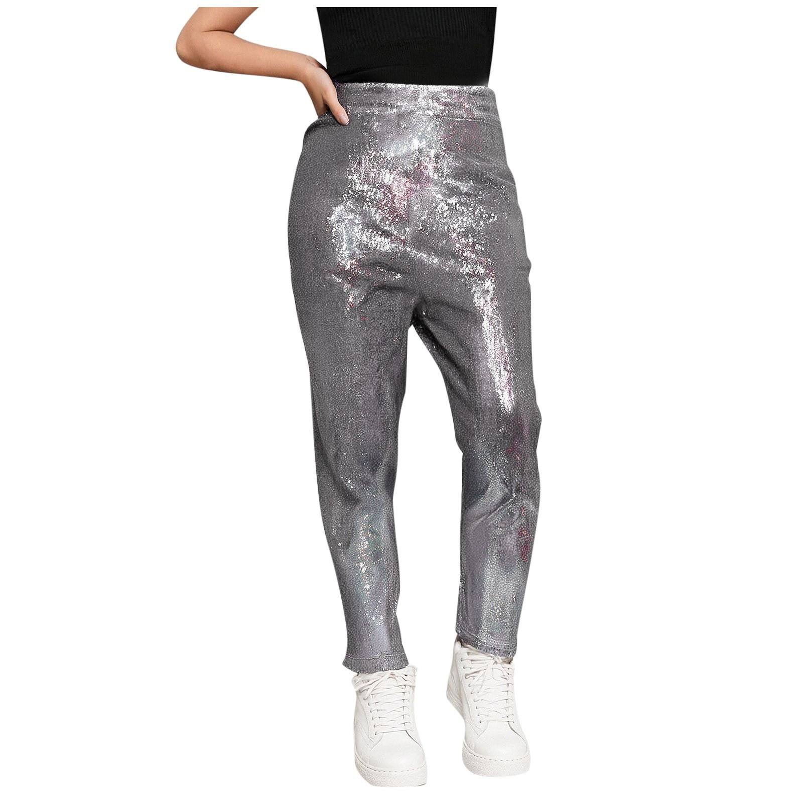 AUNVITO Kids Girls Boys Shiny Metallic Dance Harem Pant Gymnastics ...