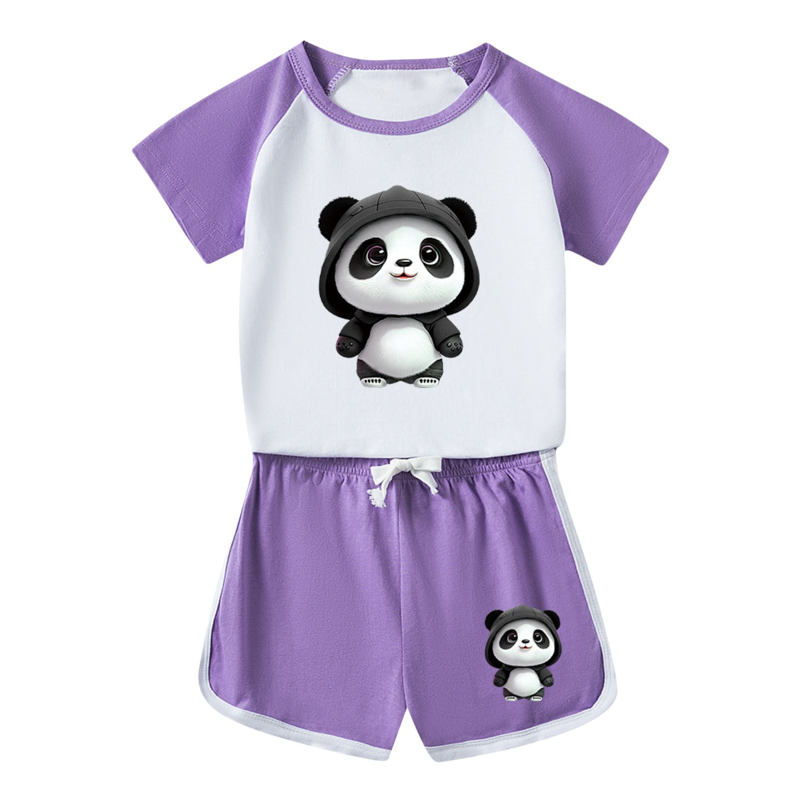 AUNVITO Kids Panda Print Round Neck T-Shirt & Elastic Waist Shorts Casual Outfit Set - Walmart.com