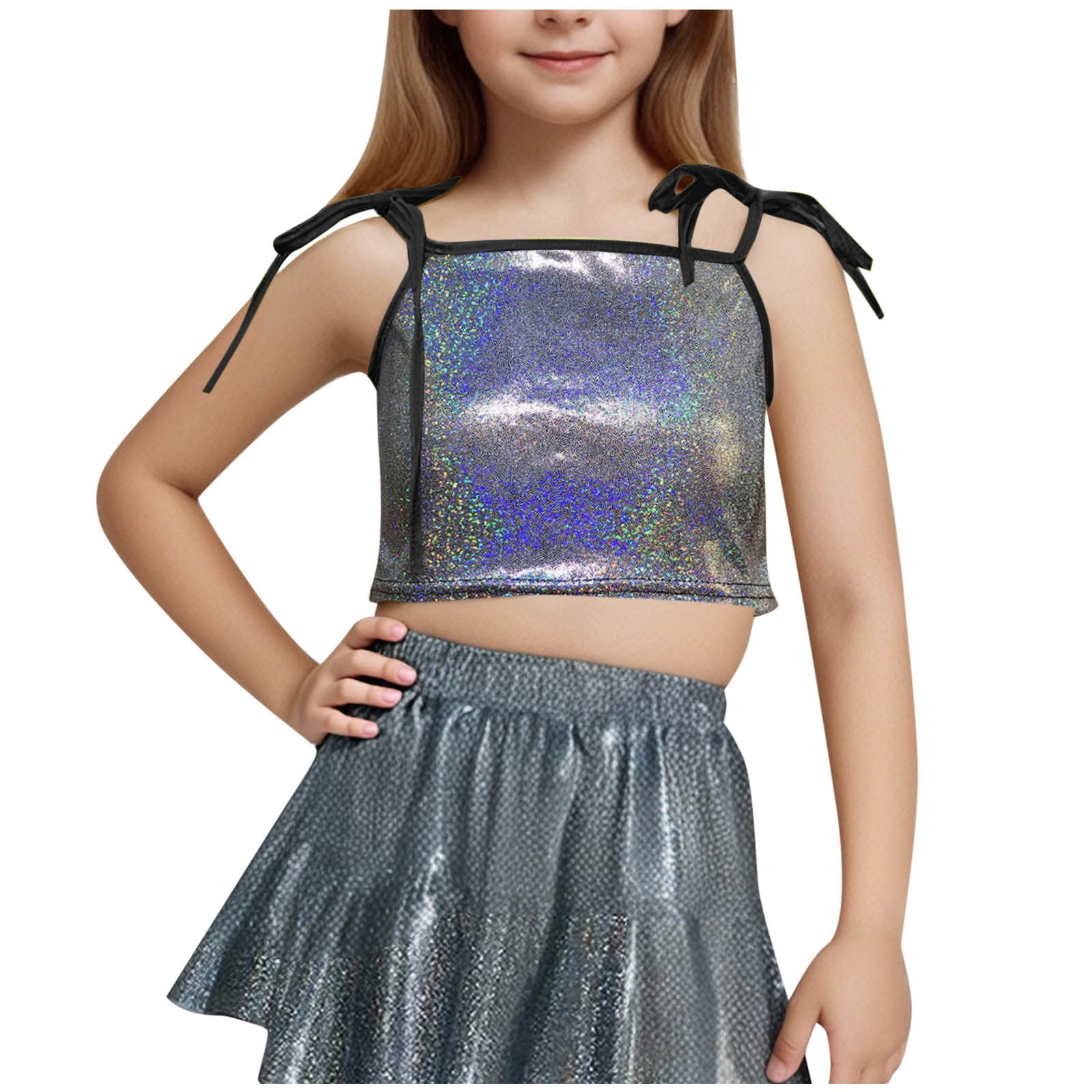 AUNVITO Kids Sequins Tube Top Stretch Bandeau Strapless Sequin Crop ...