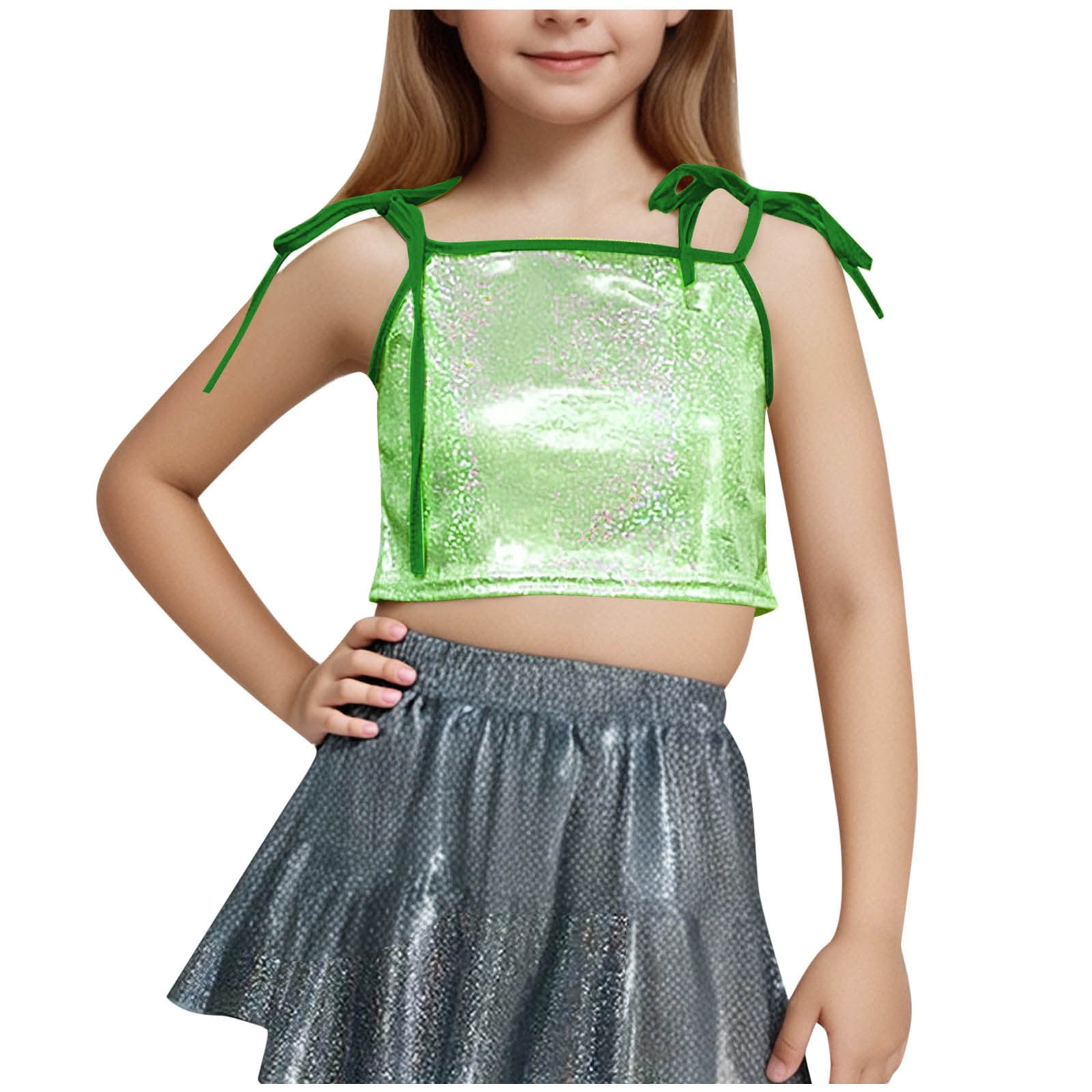 AUNVITO Kids Sequins Tube Top Stretch Bandeau Strapless Sequin Crop ...