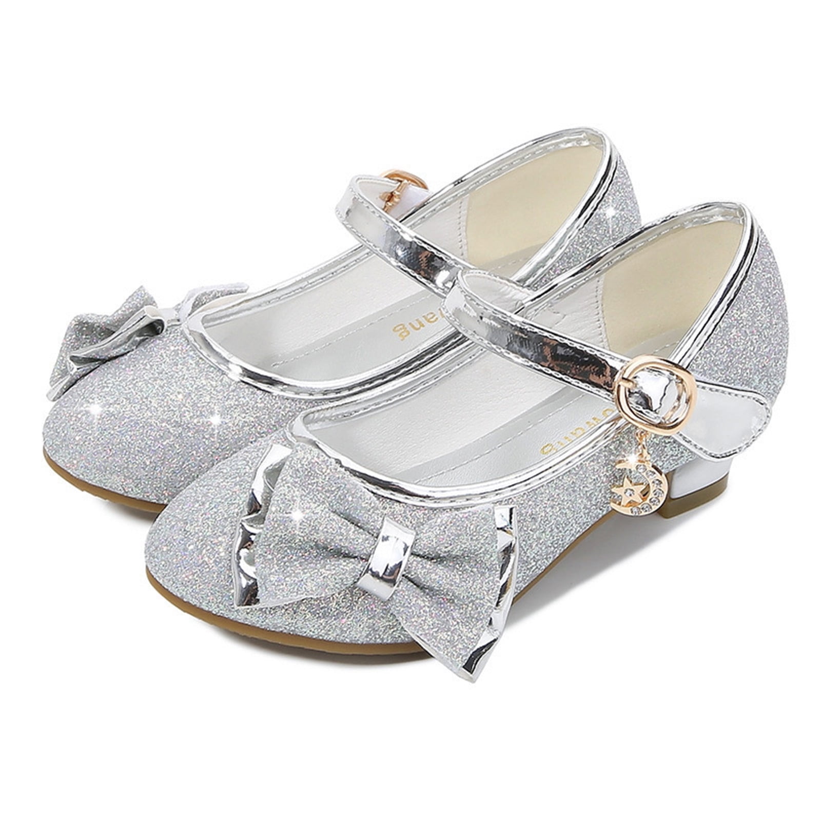 AUNVITO Kids Shoes New Girls' Sequined Bow Princess Shoes With Toe Caps ...