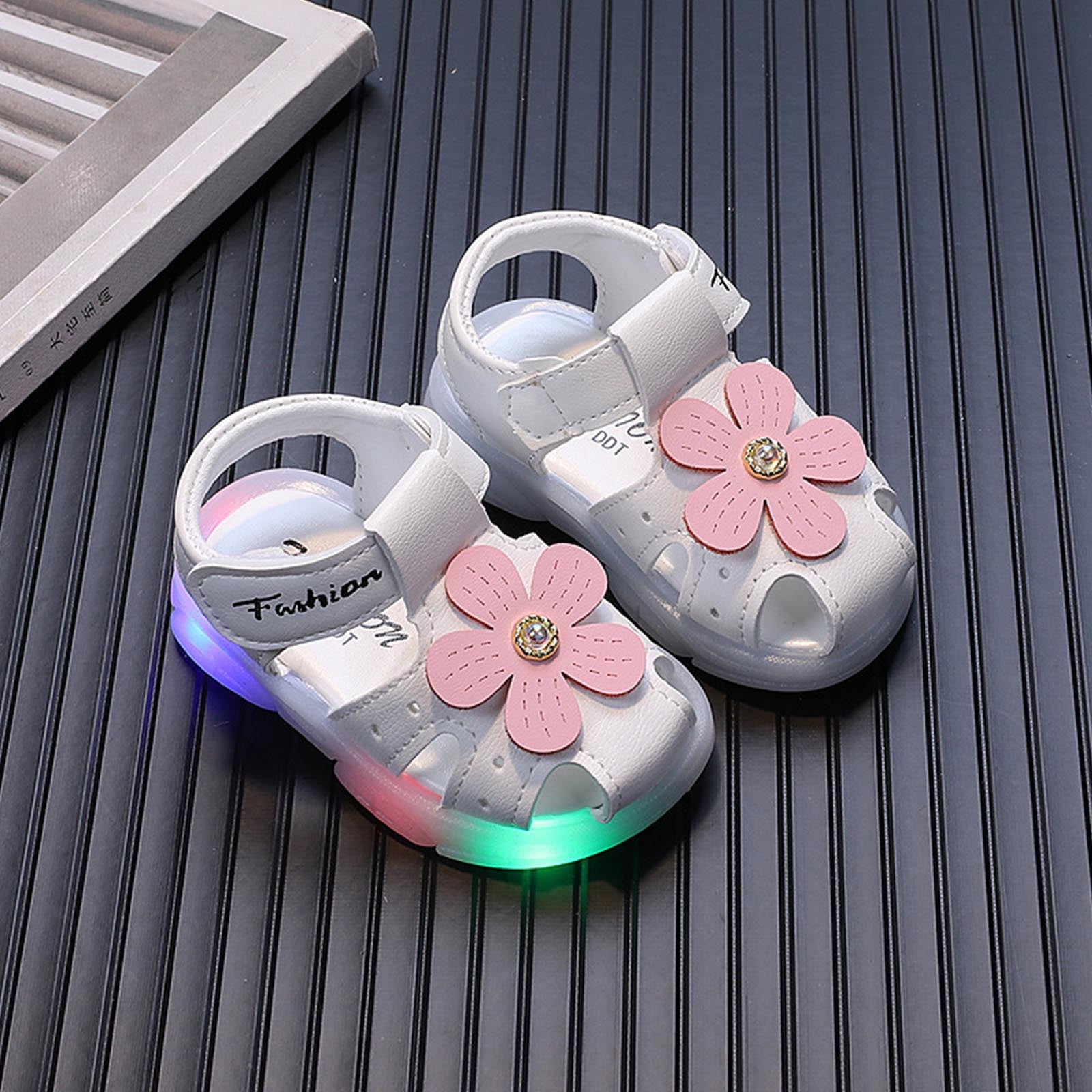 AUNVITO Kids Shoes Summer New Baby Sandals With Walking Soles And Lights Princess Style Flower ...