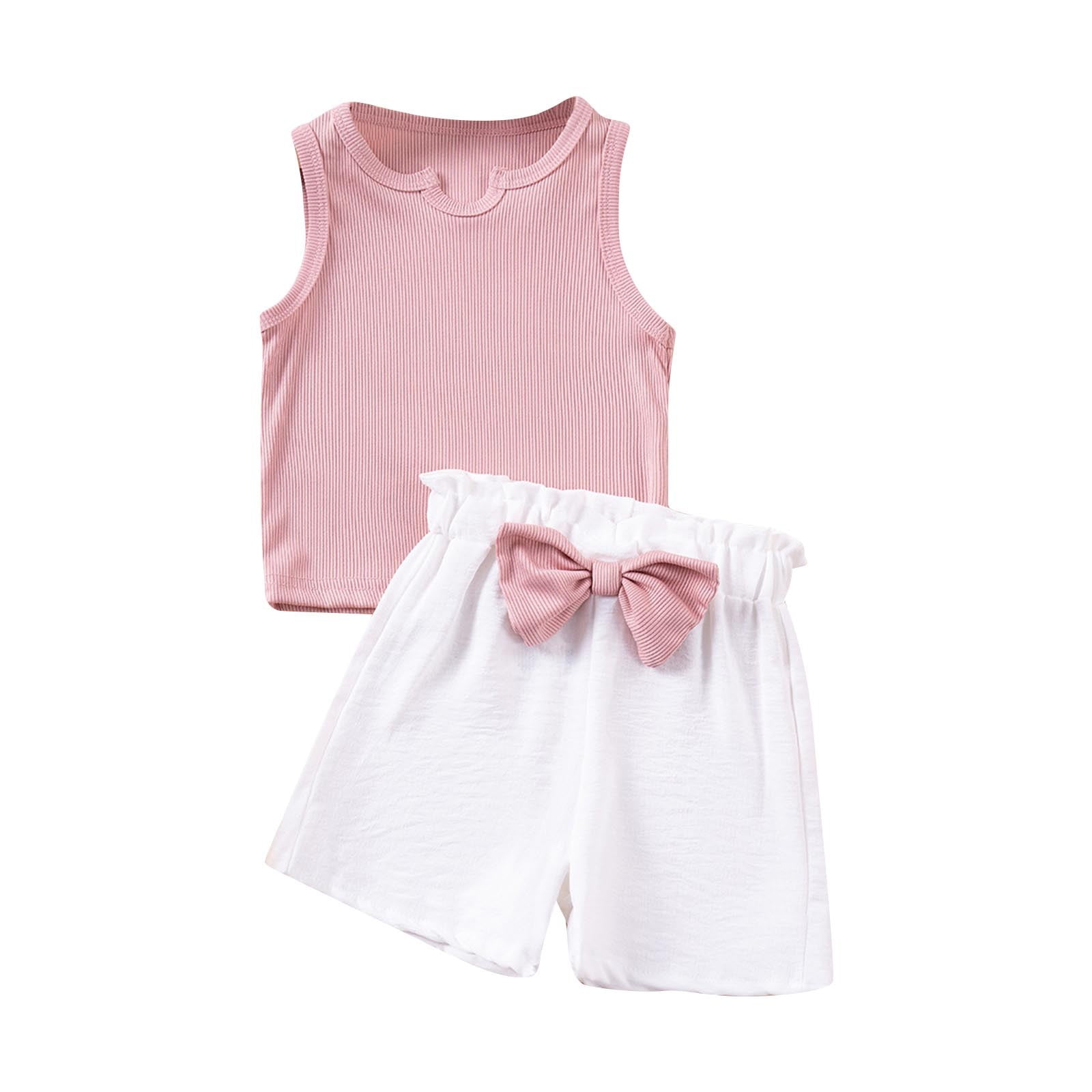 AUNVITO Kids Sleeveless Tank Top & Bow Shorts Set Elastic Waist Round ...