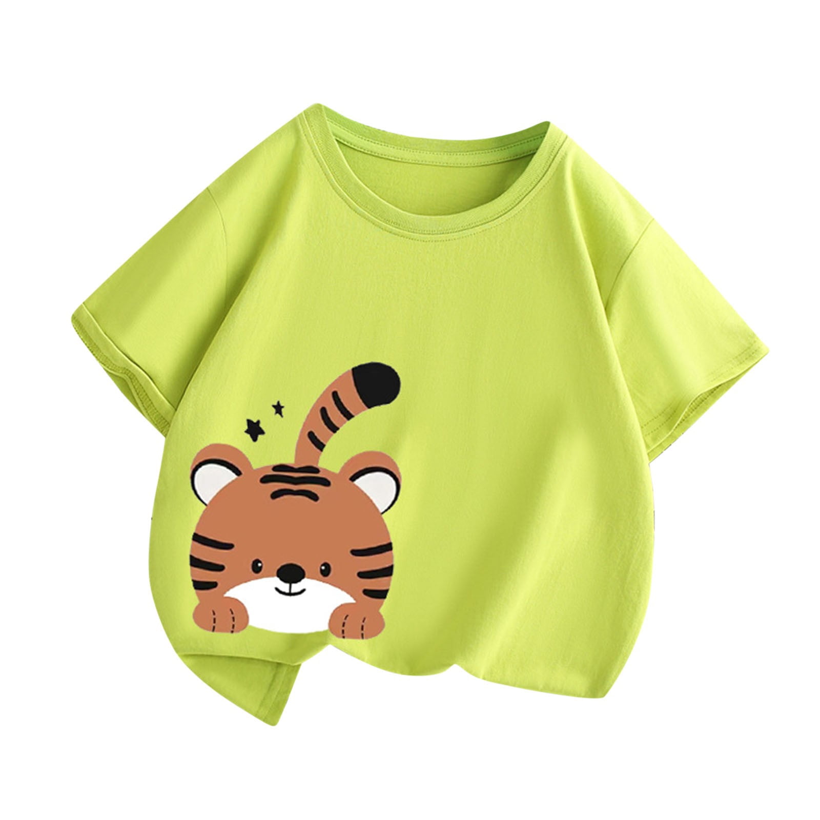 AUNVITO Kids Tiger Print T-Shirt Round Neck Short Sleeve Casual Summer ...