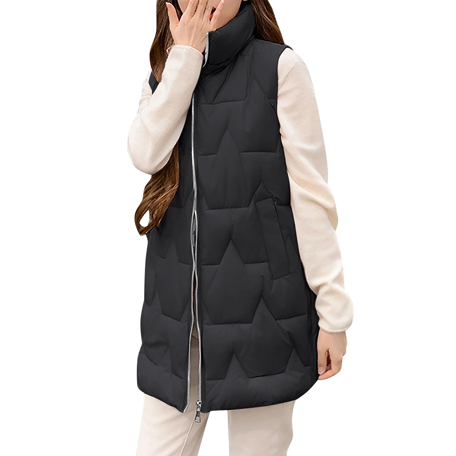 AUNVITO Ladies Hooded Sleeveless Quilted Vest Casual Solid Color Winter ...