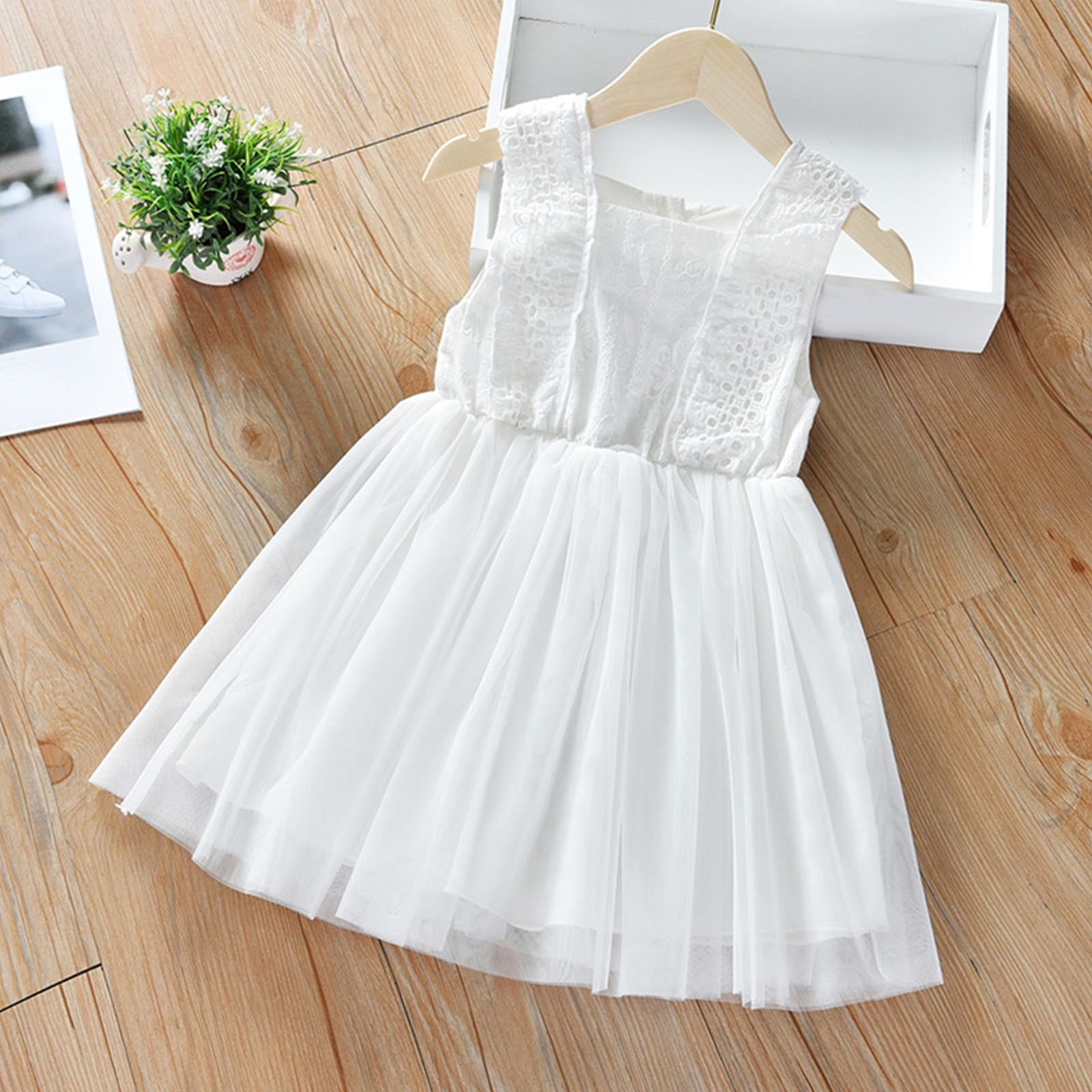 AUNVITO Little Girls Dresses Summer New Solid Color Sleeveless Girls ...