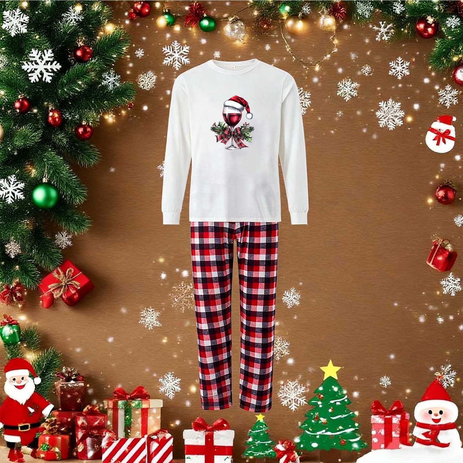 AUNVITO Men's Christmas Pajama Set Plaid Print Long Sleeve with Side ...