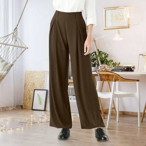 AUNVITO Plus Size Women's High-Waisted Wide-Leg Tailored Trousers ...